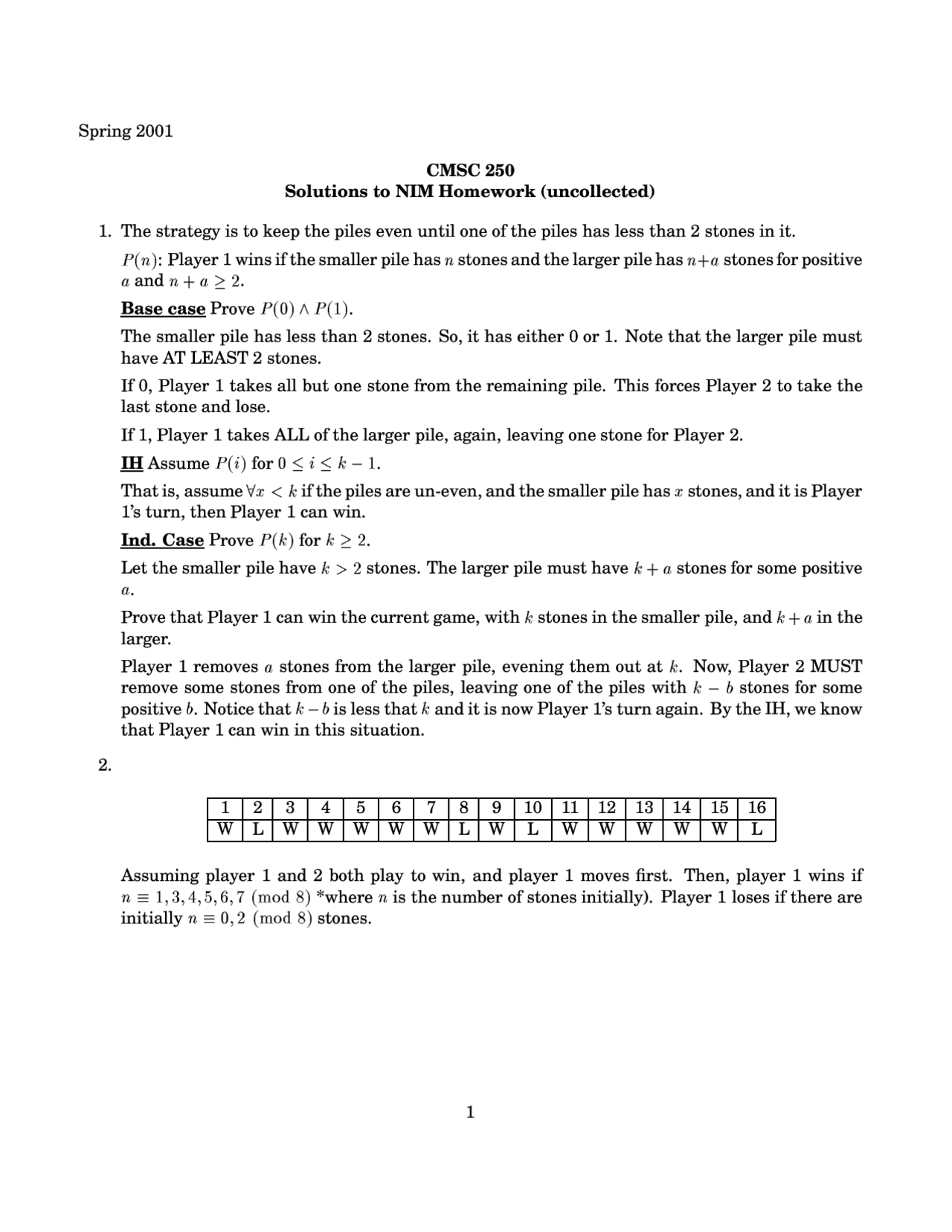 Resolution For Homework Discrete Structures Spring 2001 Cmsc 250 Docsity