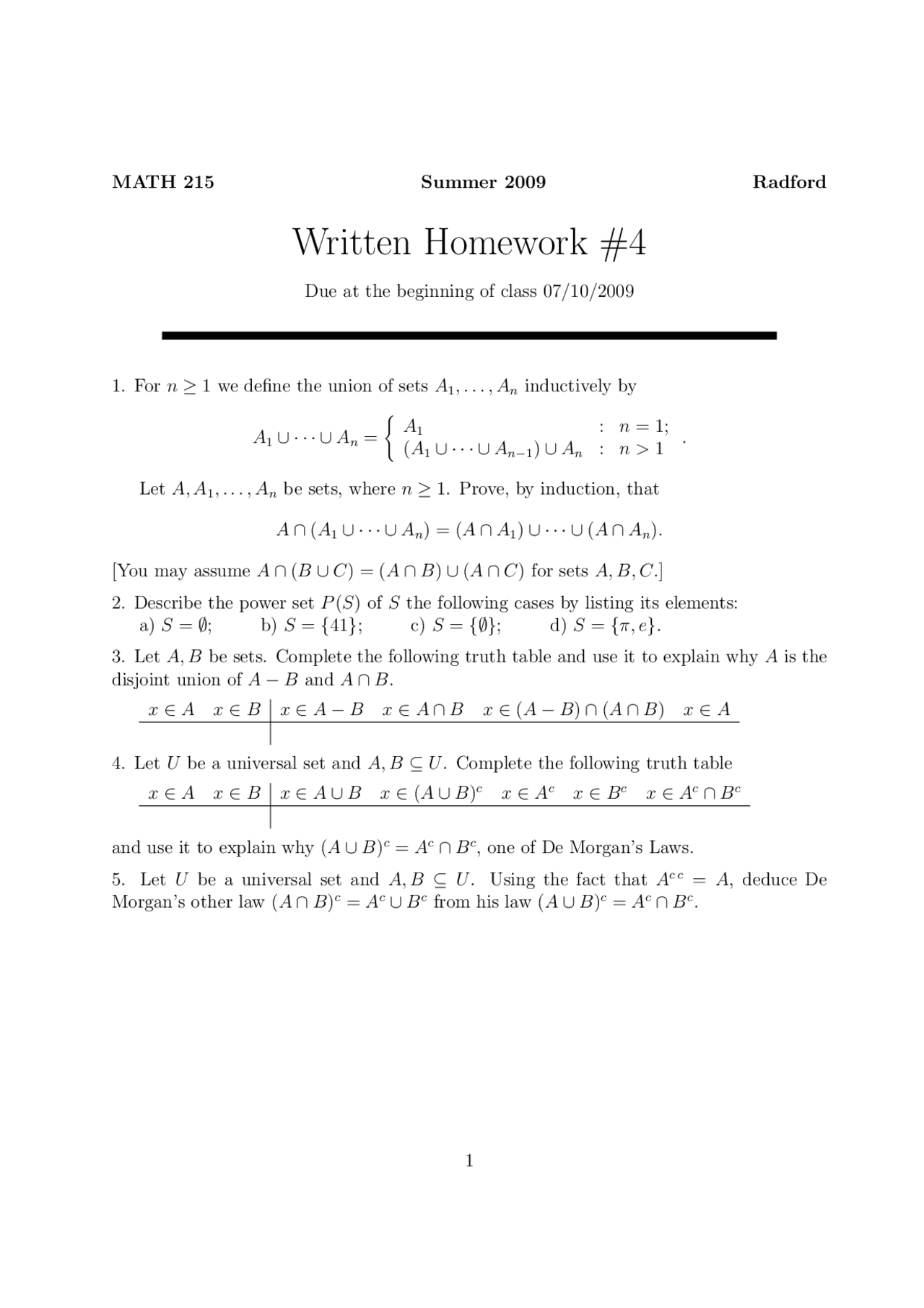 Homework 4 Introduction To Advanced Mathematics Math 215 Docsity
