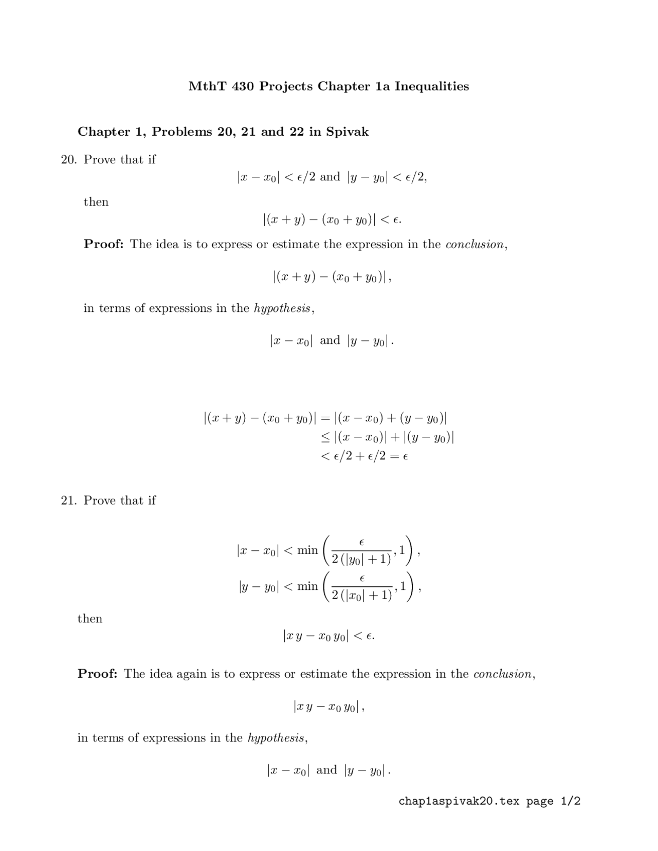 Inequalities Mathematical Analysis For Teachers I Mtht 430 Docsity