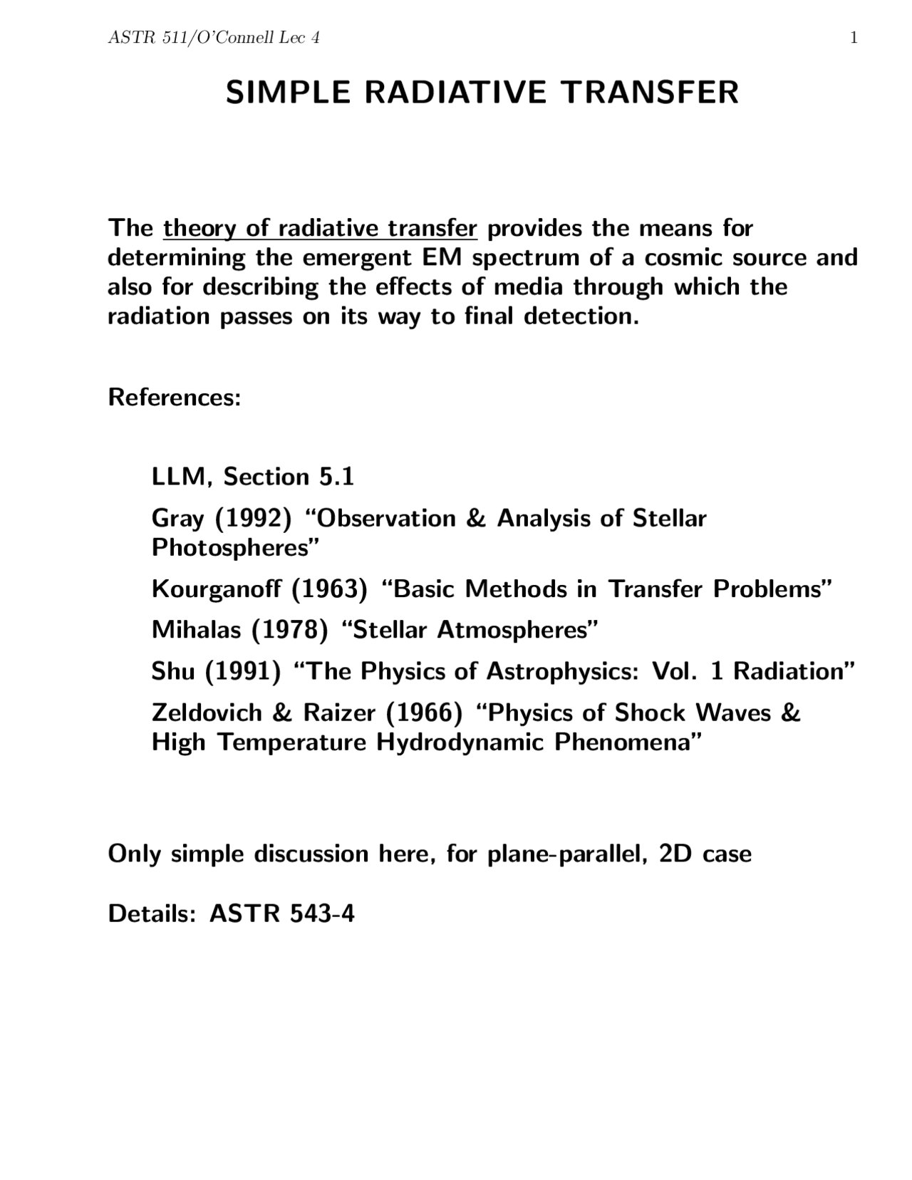 Simple Radiative Transfer Astronomical Techniques Astr 5110 Docsity