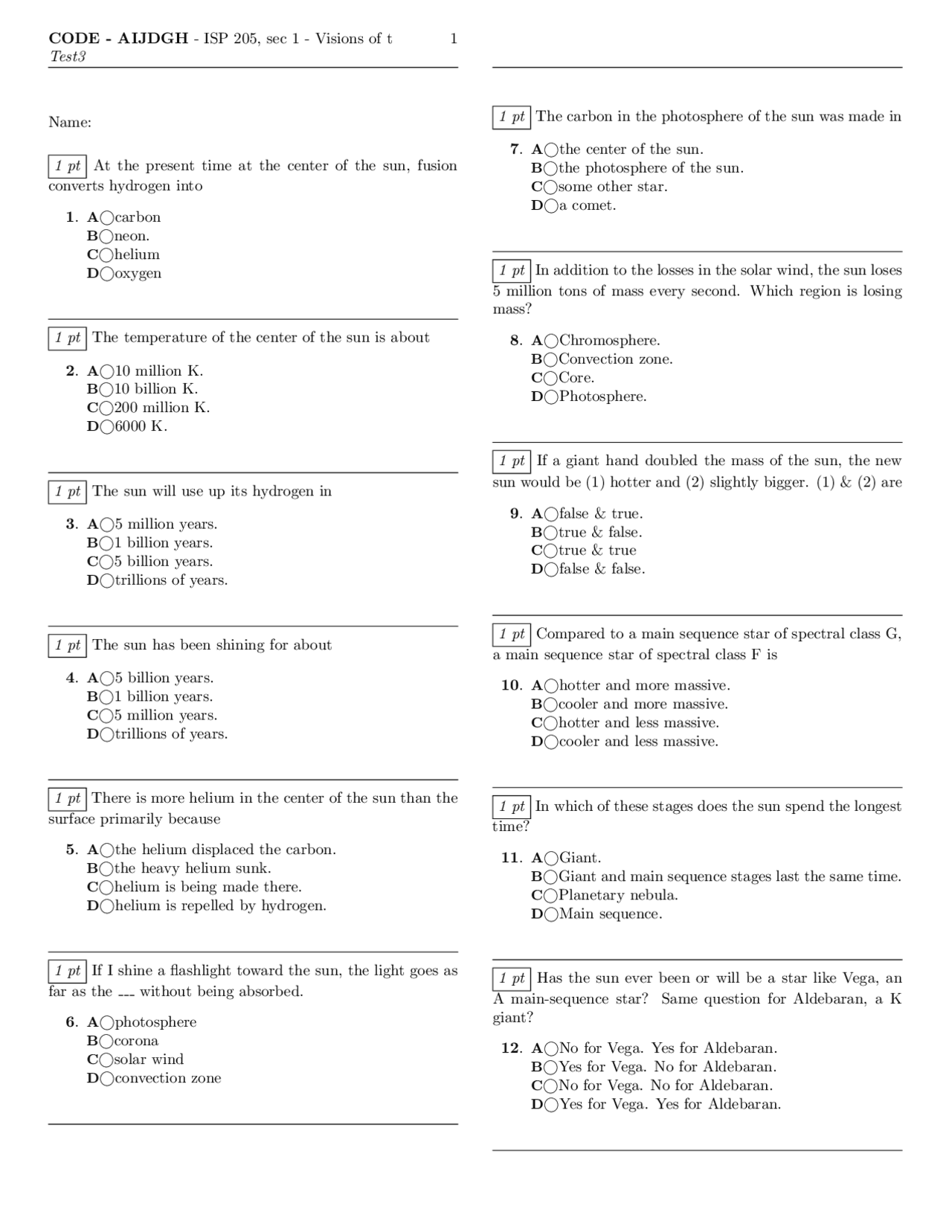 Test Three Mcqs Visions Of The Universe Isp 205 Docsity
