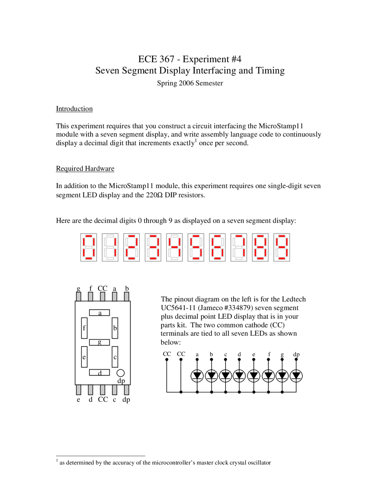 Seven Segment Display Interfacing And Timing Lab 1 Ece 367 Lab