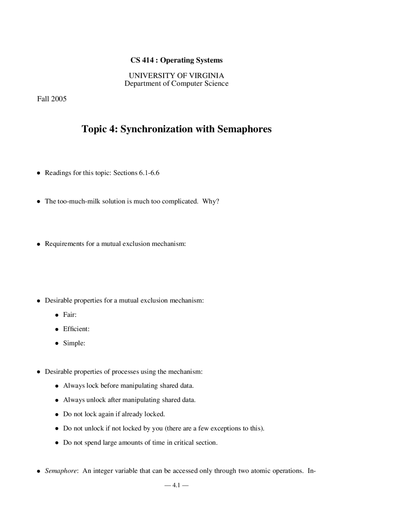 Synchronization With Semaphores Operating Systems Cs 4414 Exámenes Sistemas Operativos