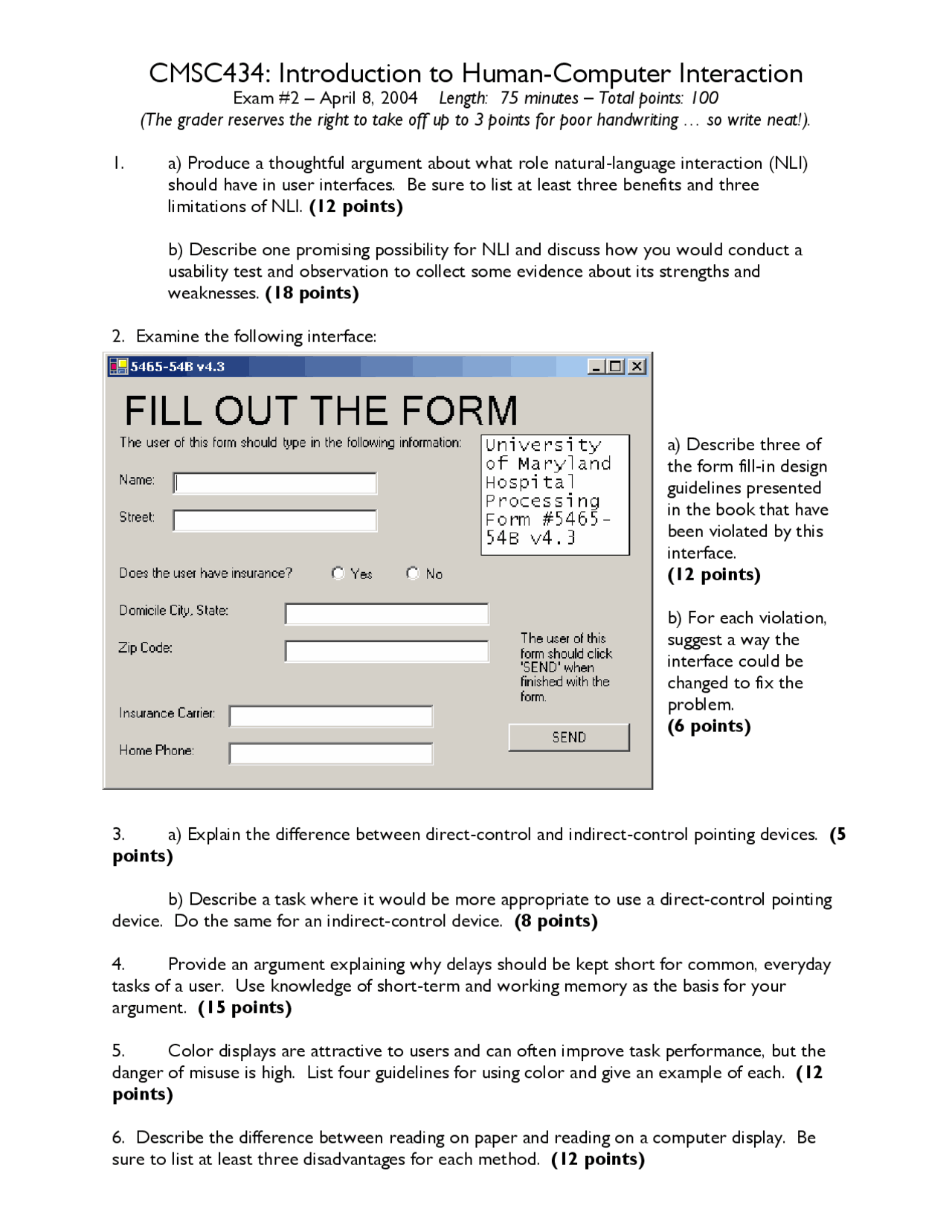 Introduction To Human Computer Interaction Exam 2 Cmsc 434 Docsity