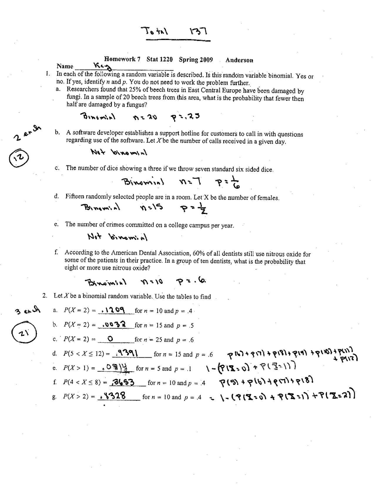 Elements Of Statistics I Homework 7 Solutions Stat 1220 Docsity