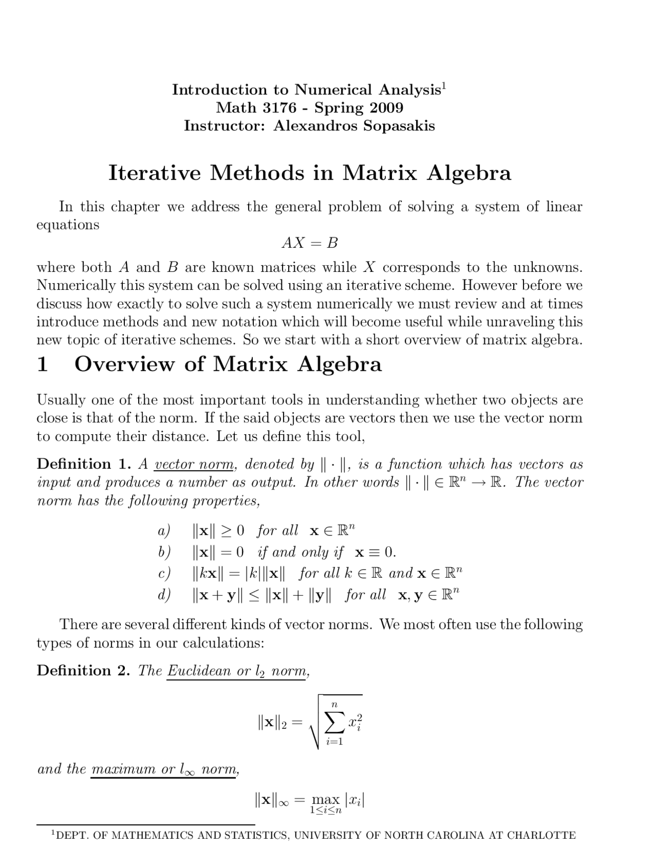 Iterative Methods In Matrix Algebra Lecture Handout Math 3176 Docsity