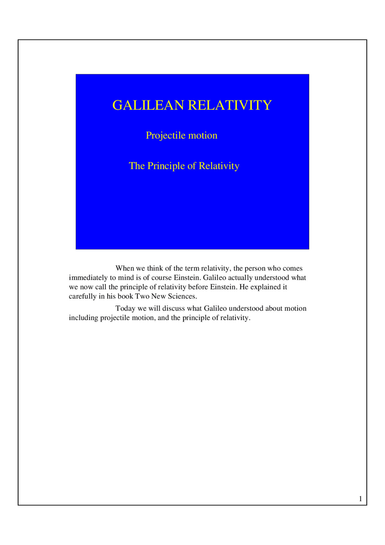 Projectile Motion, The Principle of Relativity - Galilean Relativity ...