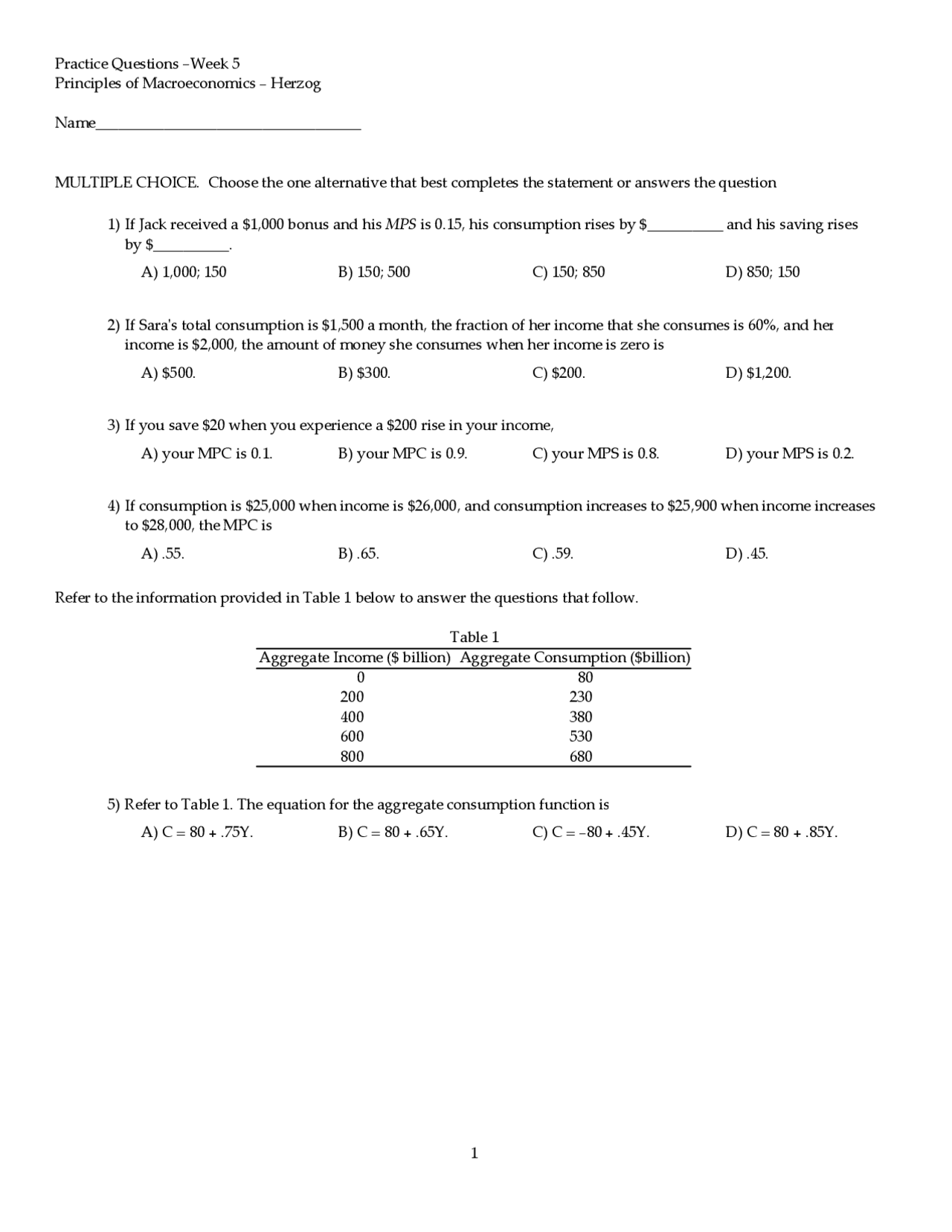 Practice Questions For Assignment Introduction To Economic Analysis