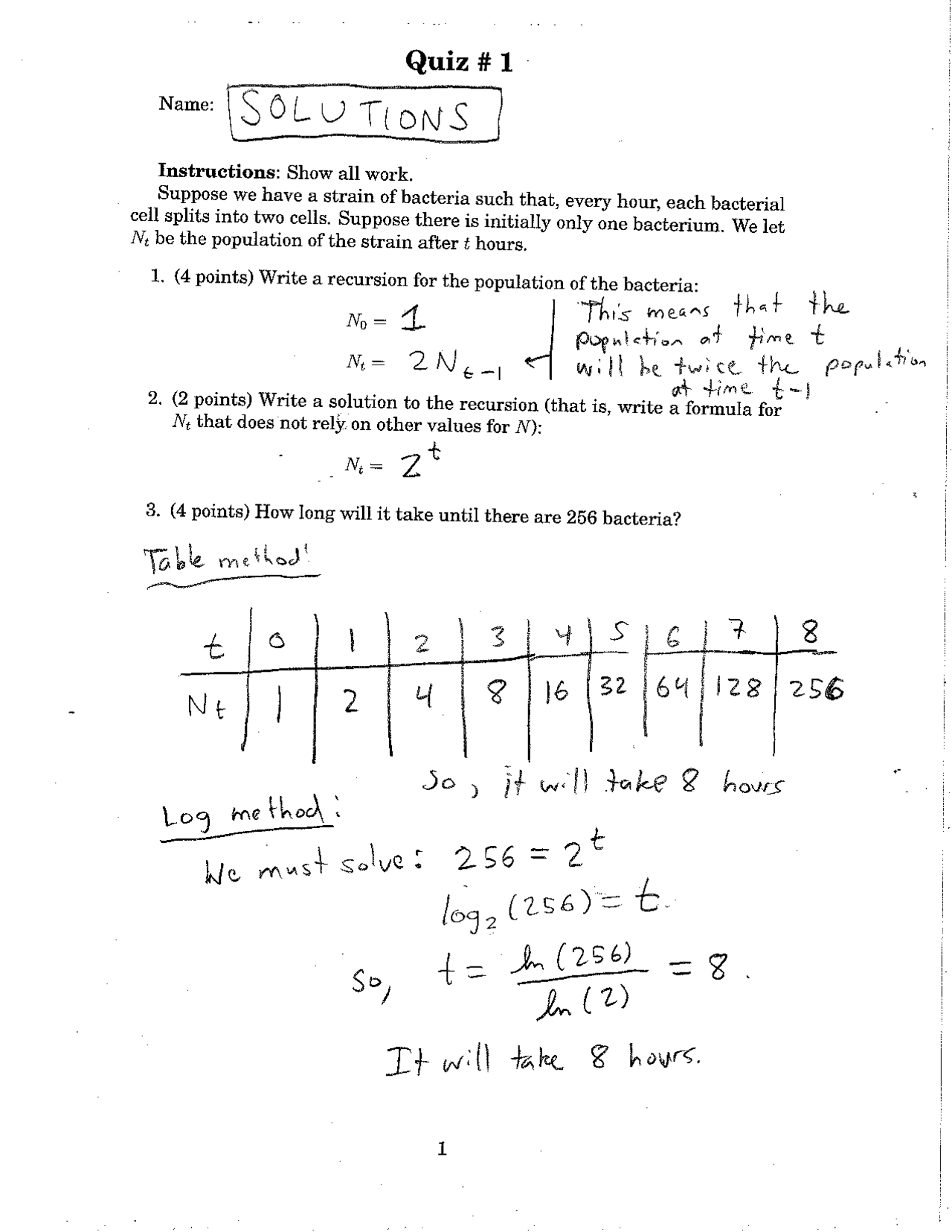 Quiz 1 With Solutions Calculus For Biological Sciences Math 246