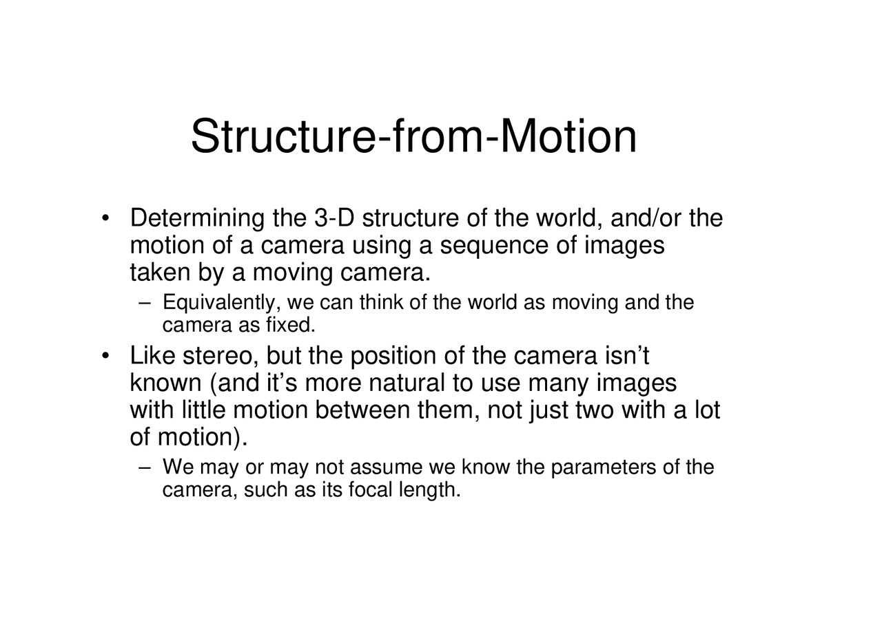 Structure From Motion Image Processing Cmsc 426 Docsity