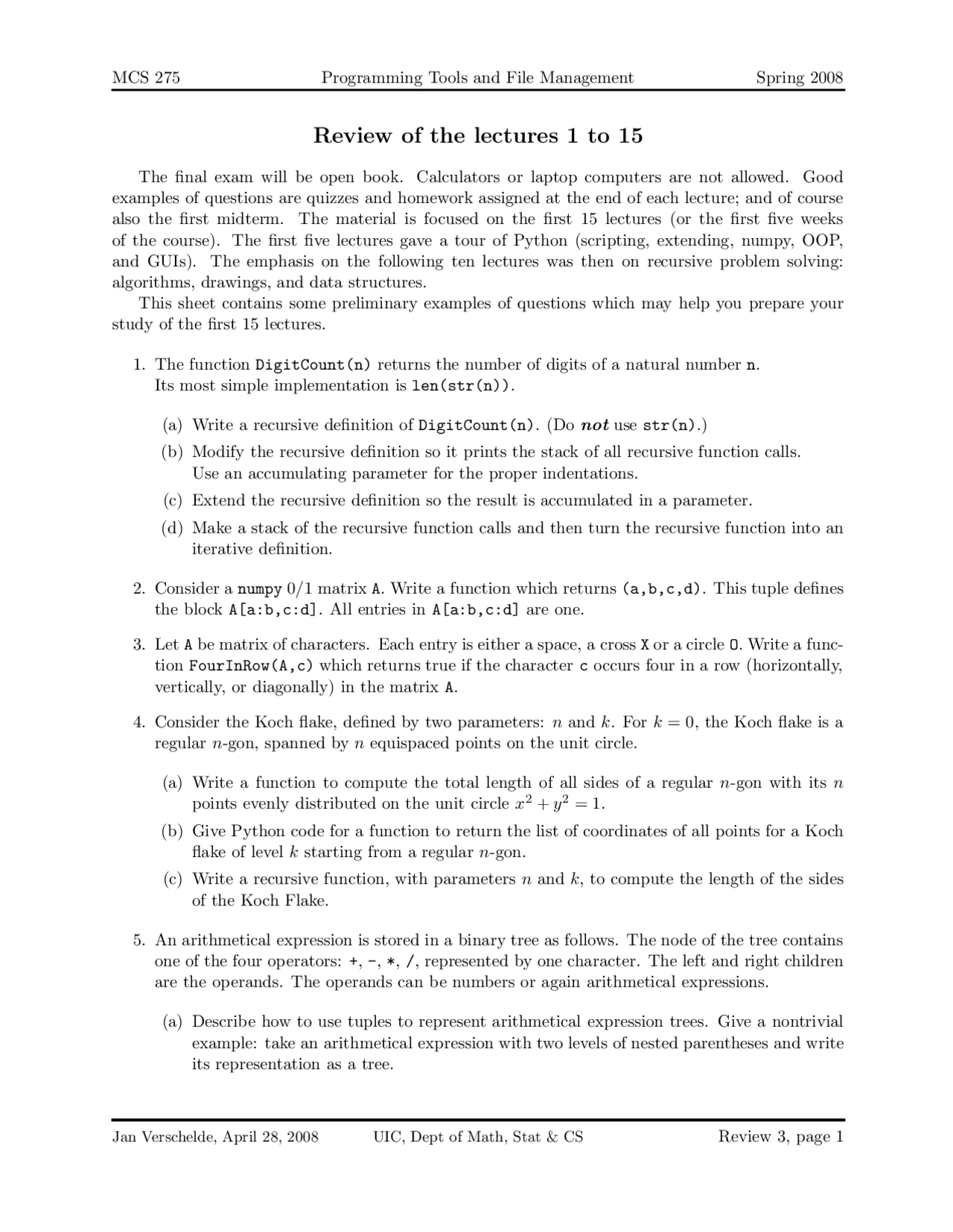 Review Sheet For Programming Tools And File Management Spring 2008