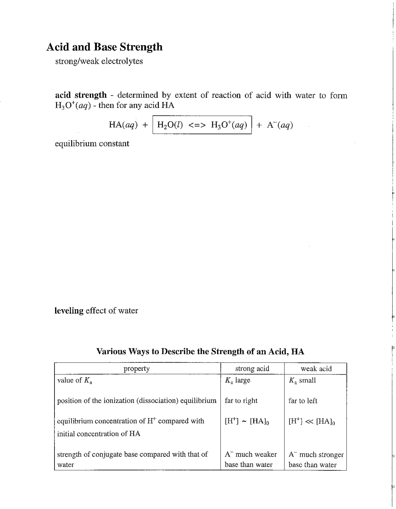 General College Chemistry - Acid and Base Strength | CHEM 112 - Docsity