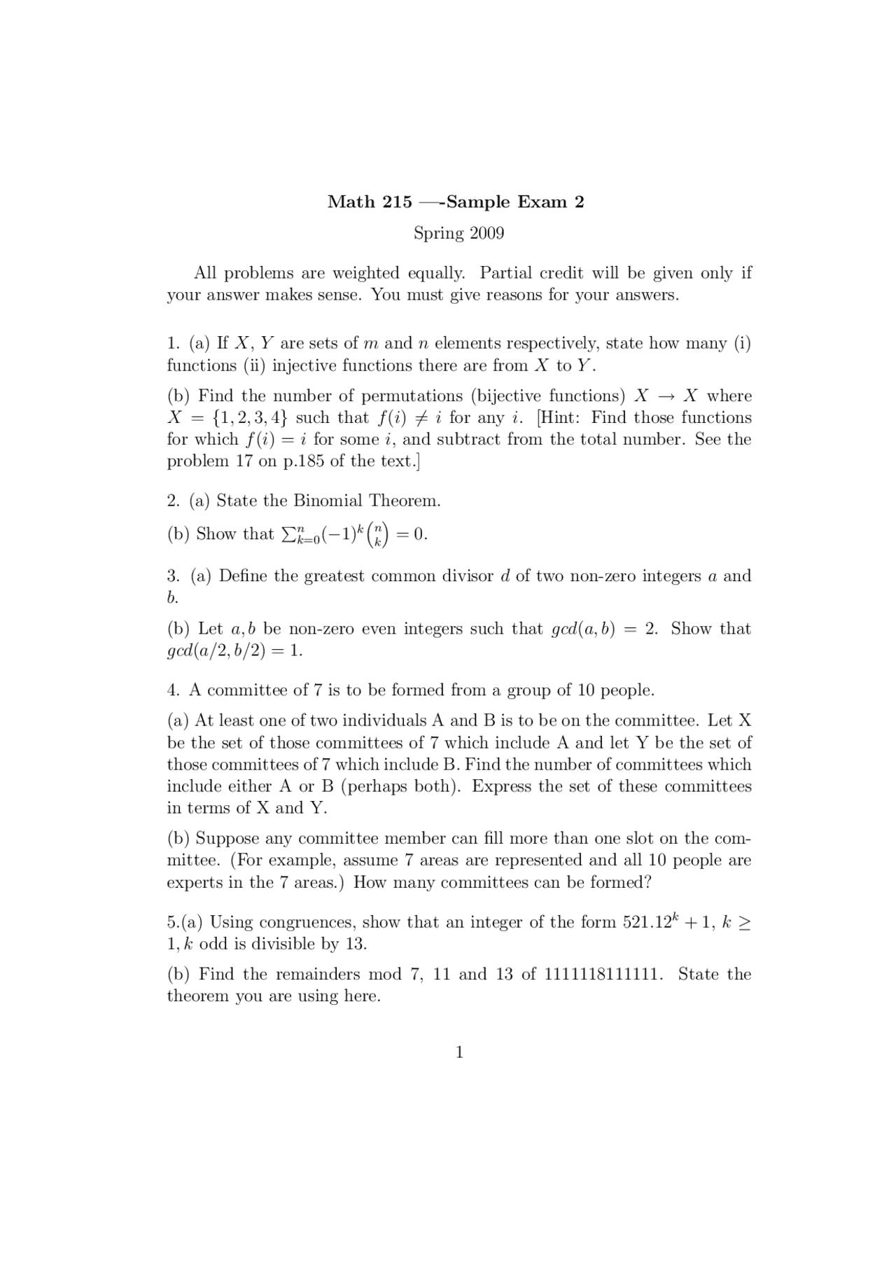 5 Problems - Introduction to Advanced Mathematics - Final Exam | MATH ...