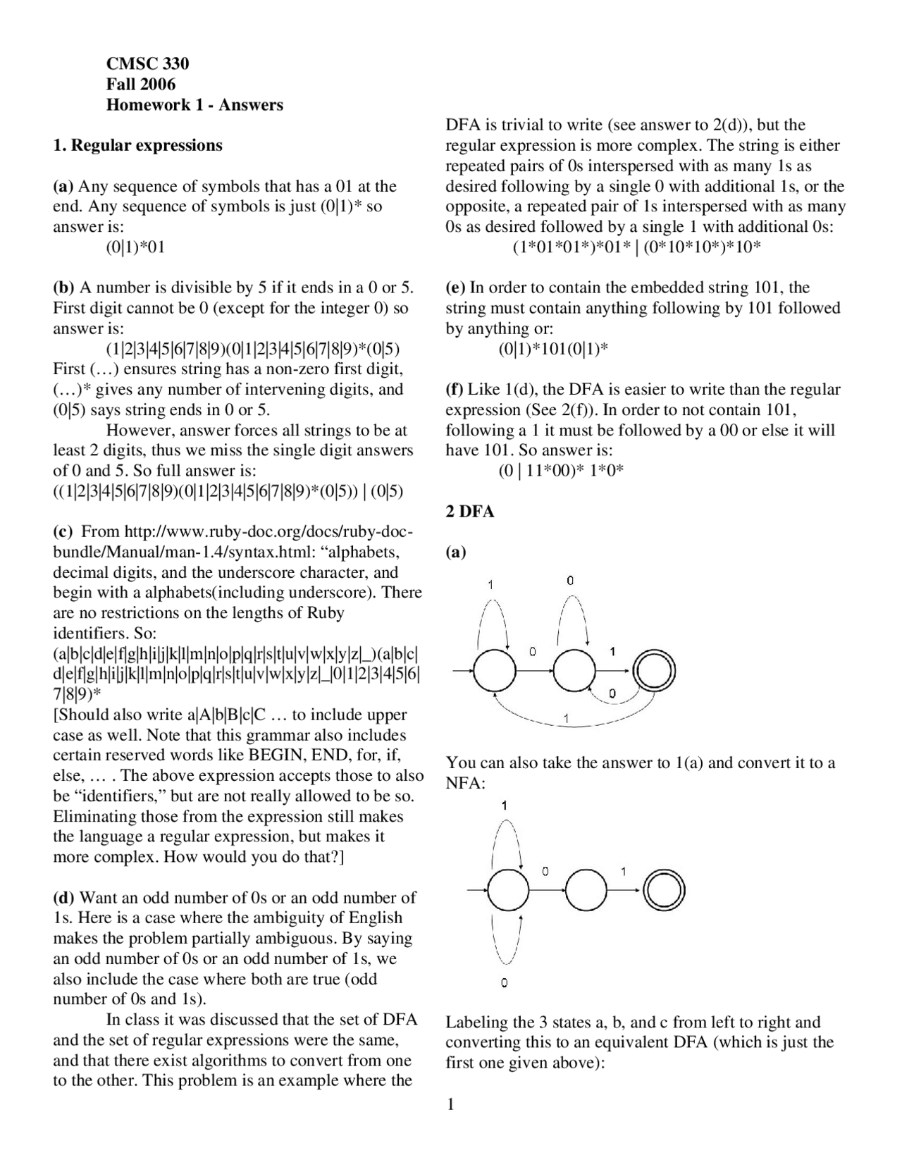 Homework I Answers Organization Programming Language Cmsc 330 1768