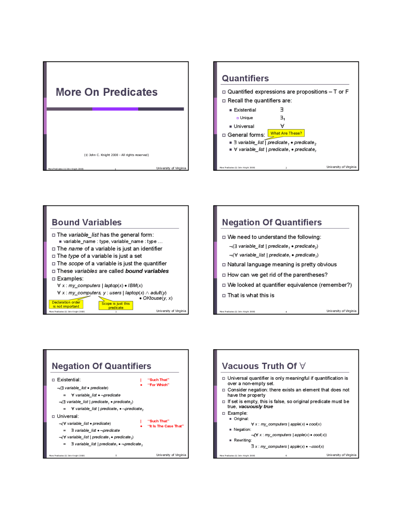 Slides on More on Predicates - Discrete Mathematics I | CS 2102 - Docsity