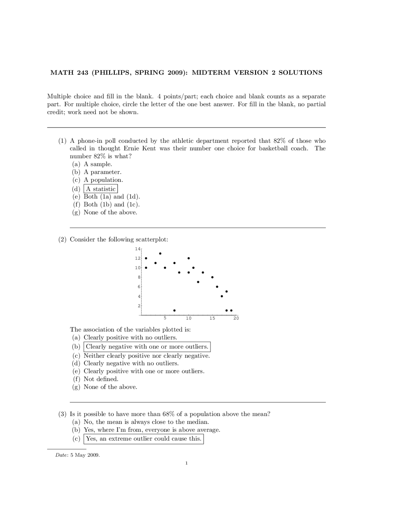Midterm Exam 2 Solutions - Introduction to Probability and Statistics | MATH 243 - Docsity