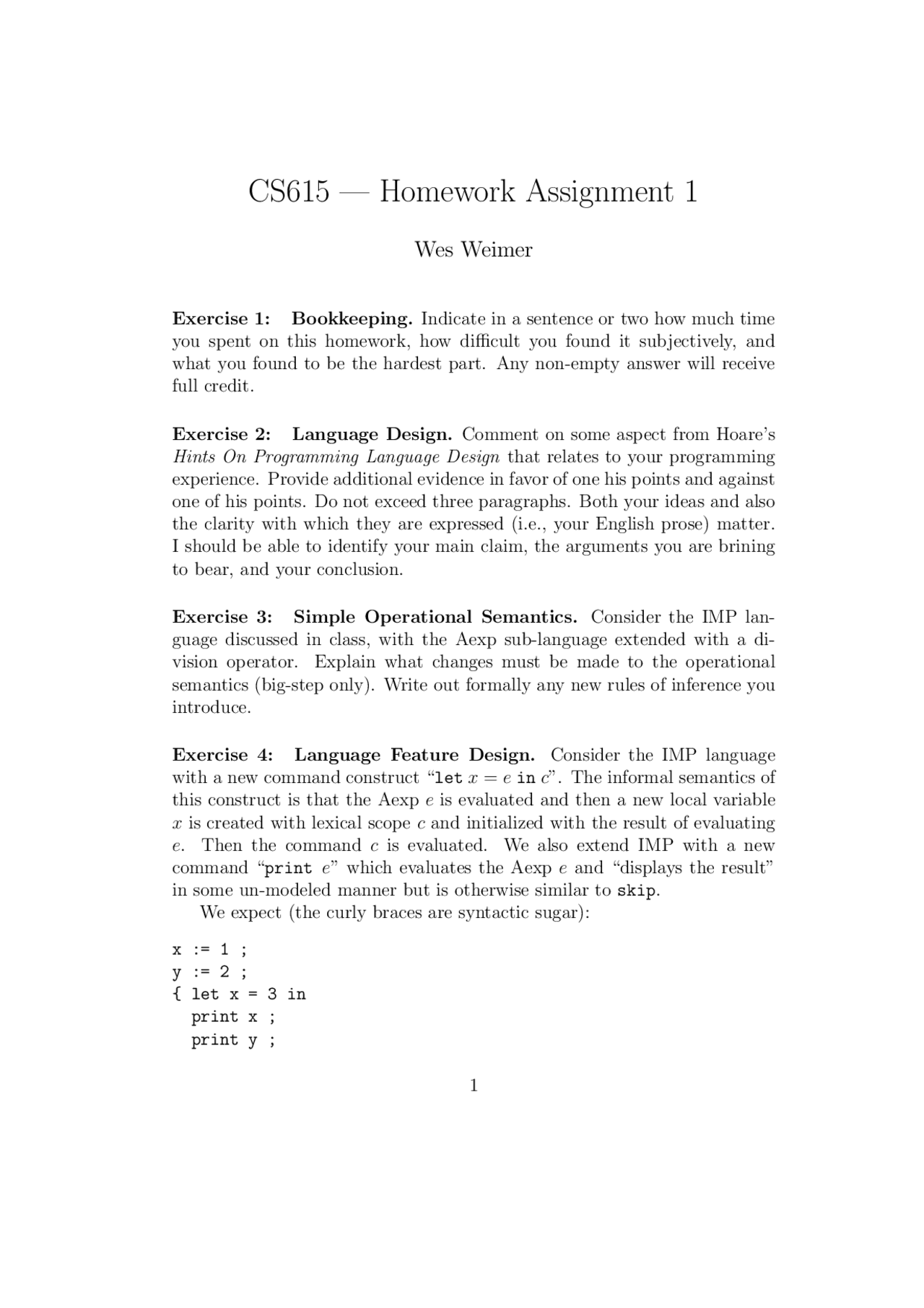 Homework 9 Exercise Programming Languages Cs 615 Docsity 6425