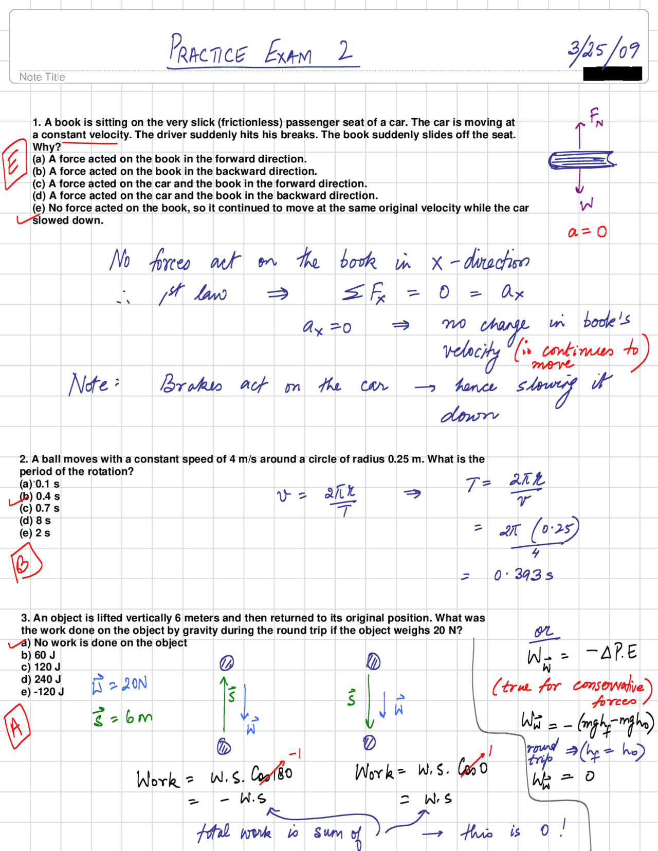 Practice Exam 2 with Solutions - Introductory Physics I | PHYS 1101 - Docsity