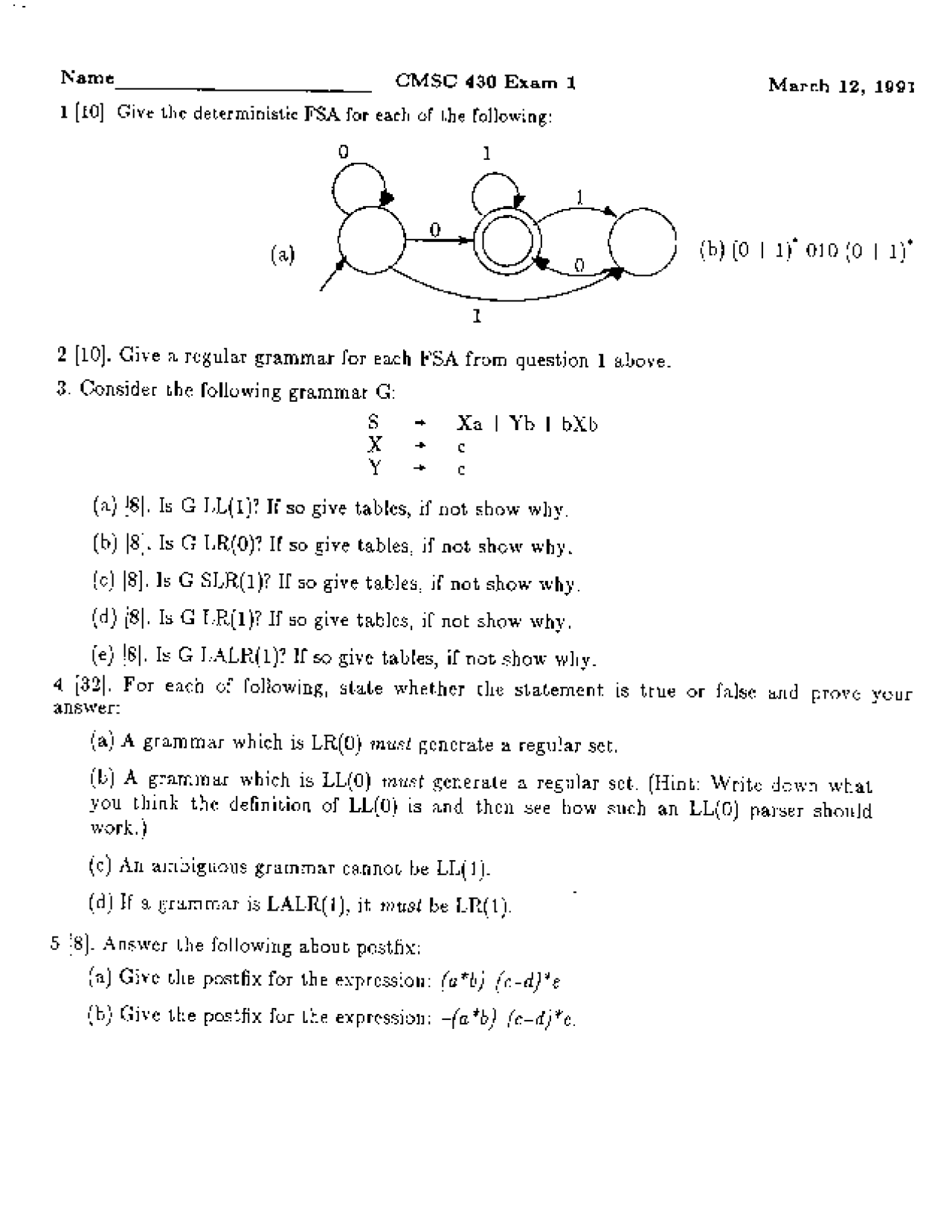 Practice Exam 1 On Introduction To Compilers Cmsc 430 Docsity