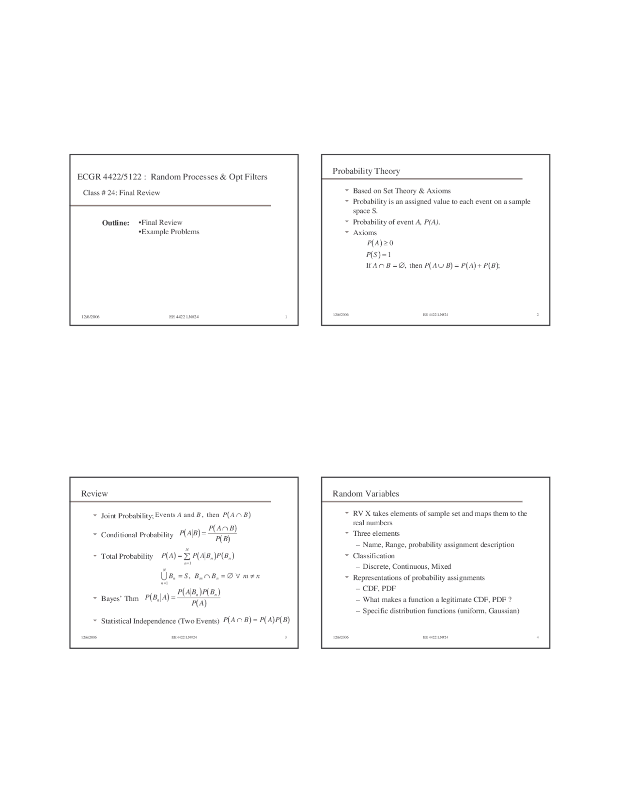 Random Process And Optimum Filter Lecture Slides Ecgr 5122 Docsity