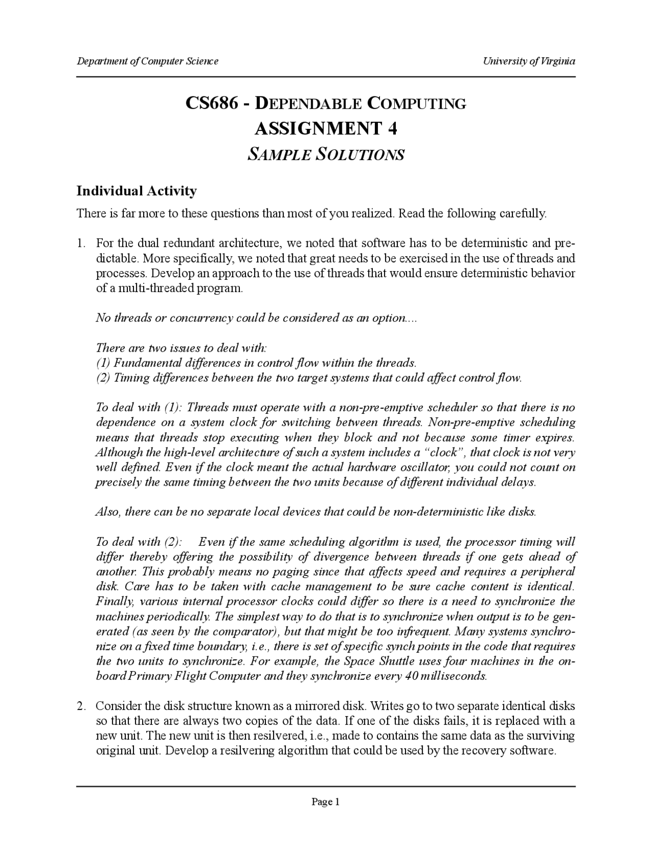 Assignment 4 For Sample Solutions Dependability Cs 686 Docsity
