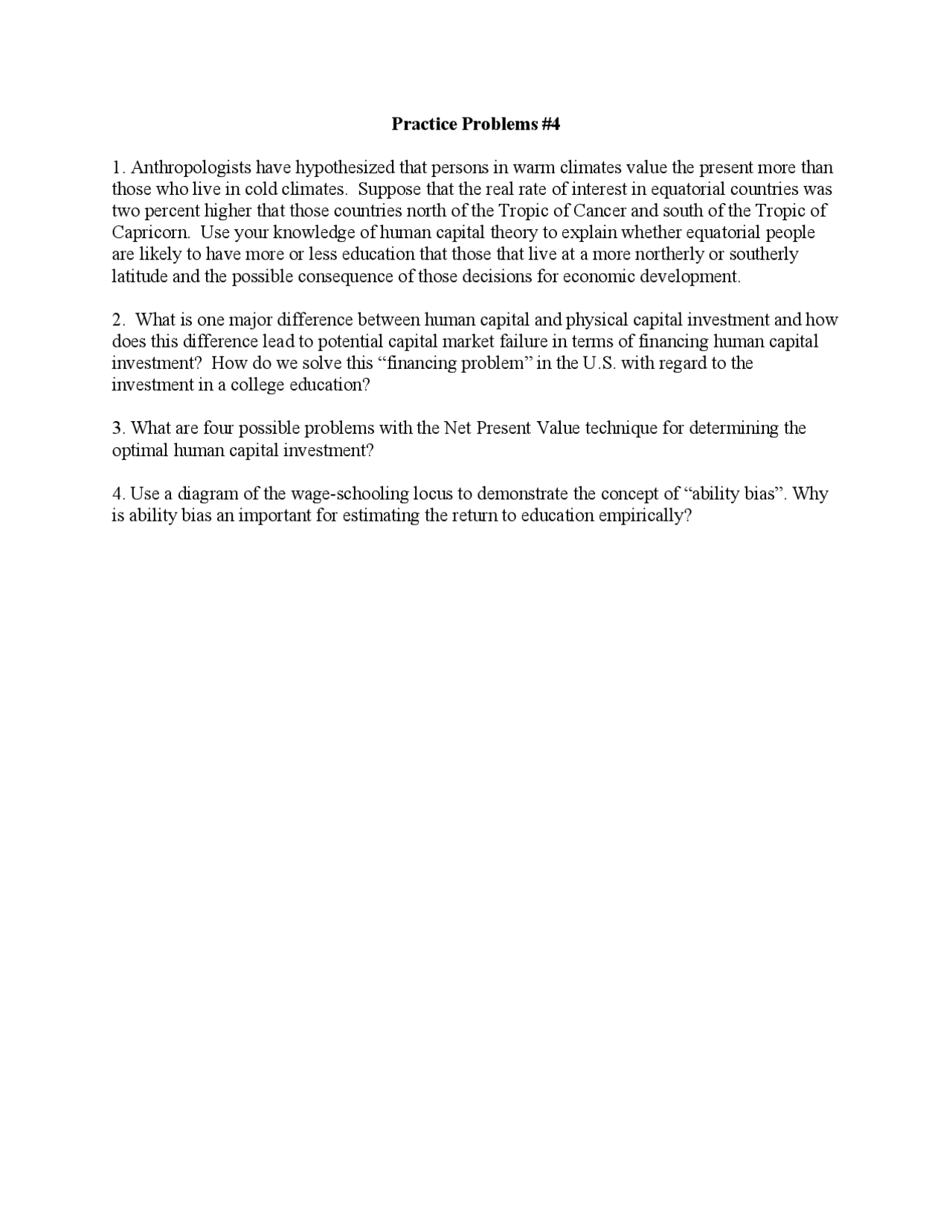 Practice Problems 4 Labor Economics Ec 450 Docsity