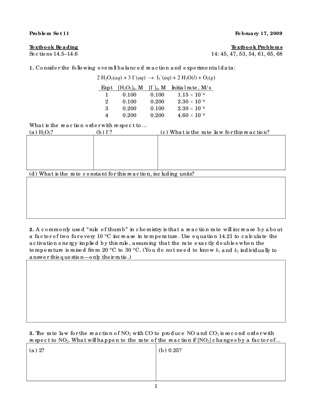 Problem Set 11 Principles Of Chemistry Ii Chem 1252 Docsity