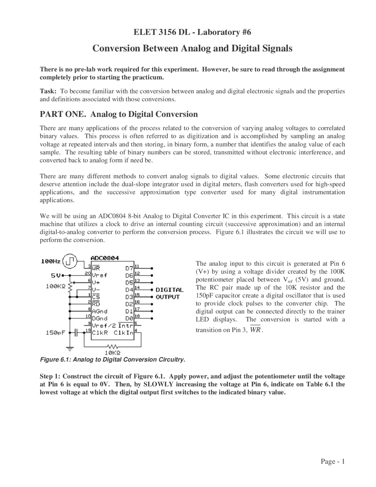 Conversion Between Analog And Digital Signals Lab 6 Etee 3156 Docsity