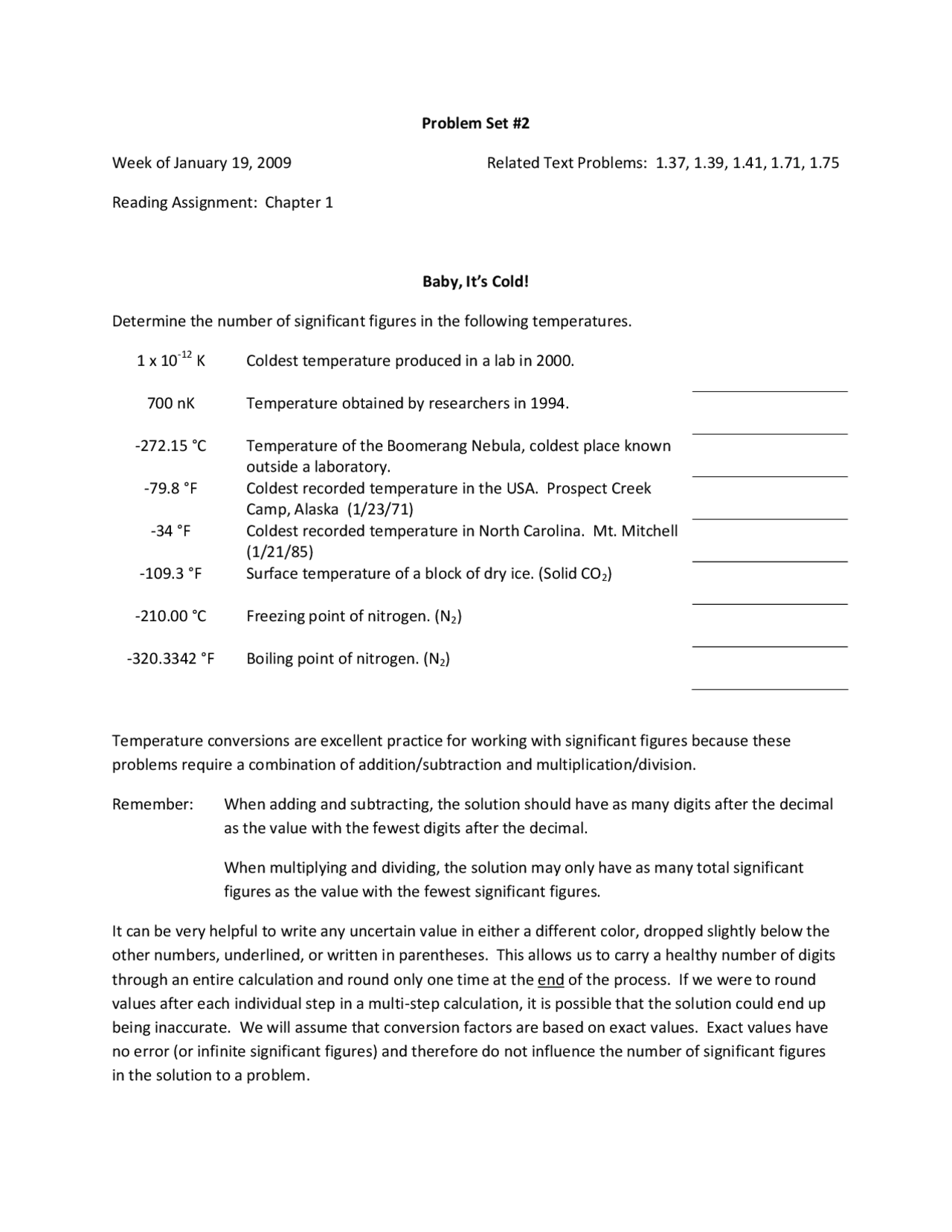 Problem Set 2 Principles Of Chemistry I Chem 1251 Docsity