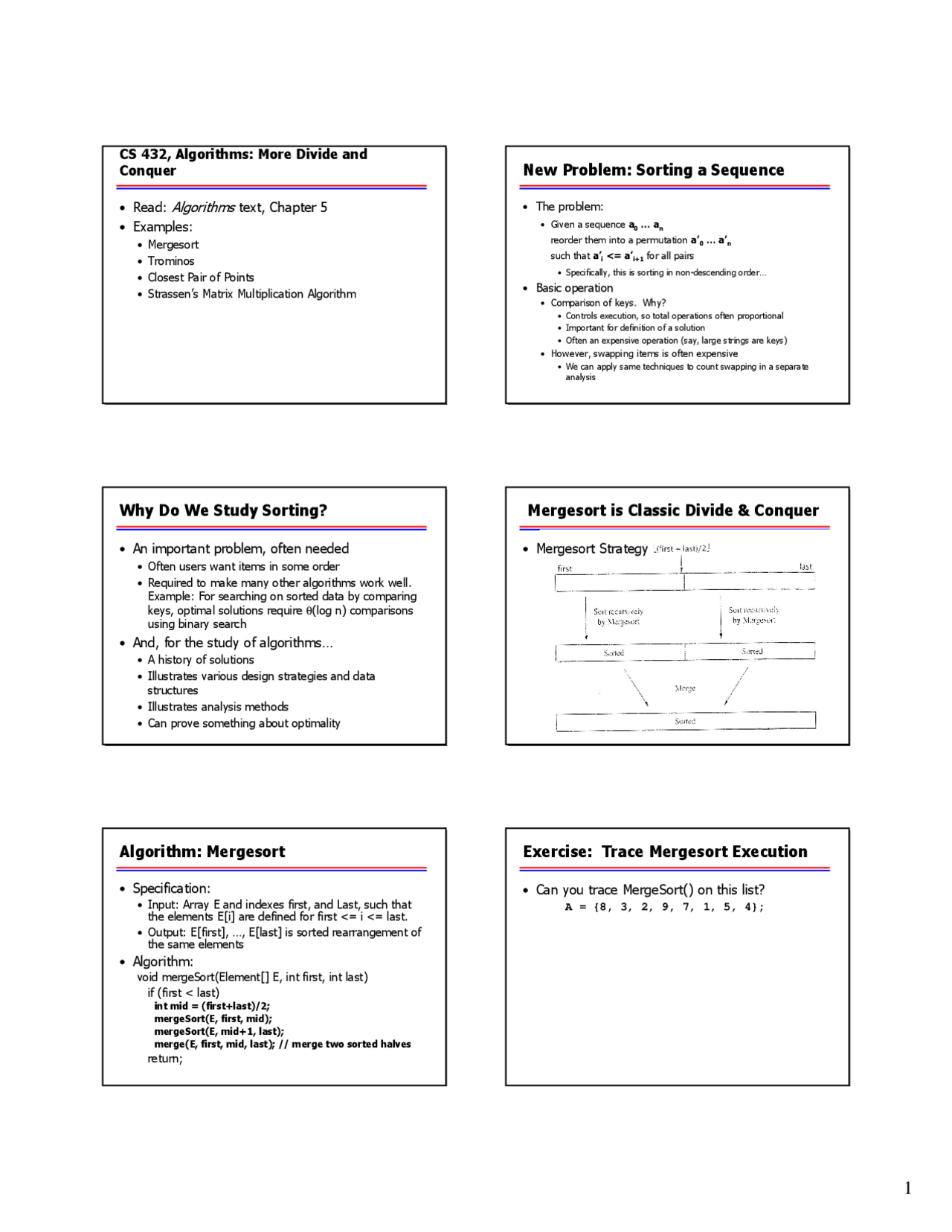 Algorithms More Divide And Conquer With Examples Cs 4102 Docsity