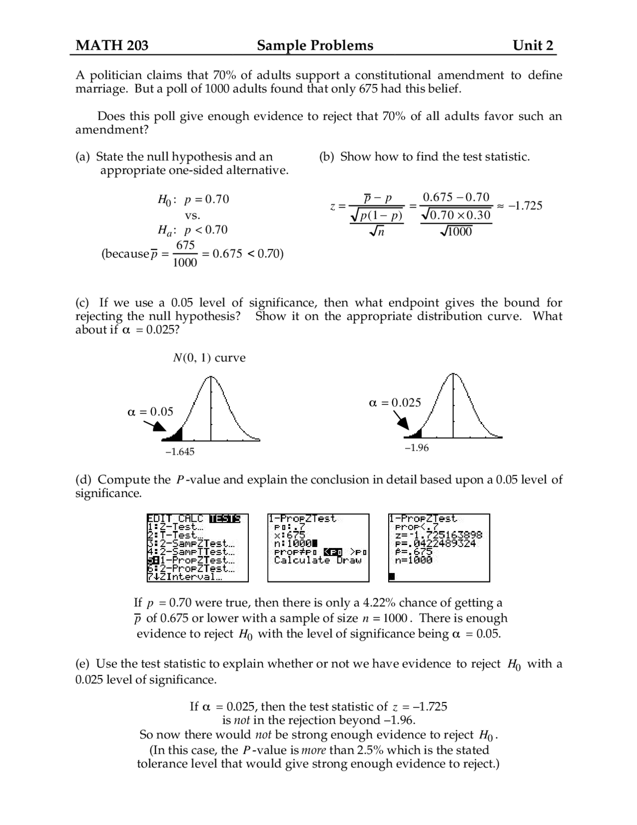 Sample Problems For Statistics Math 203 Docsity
