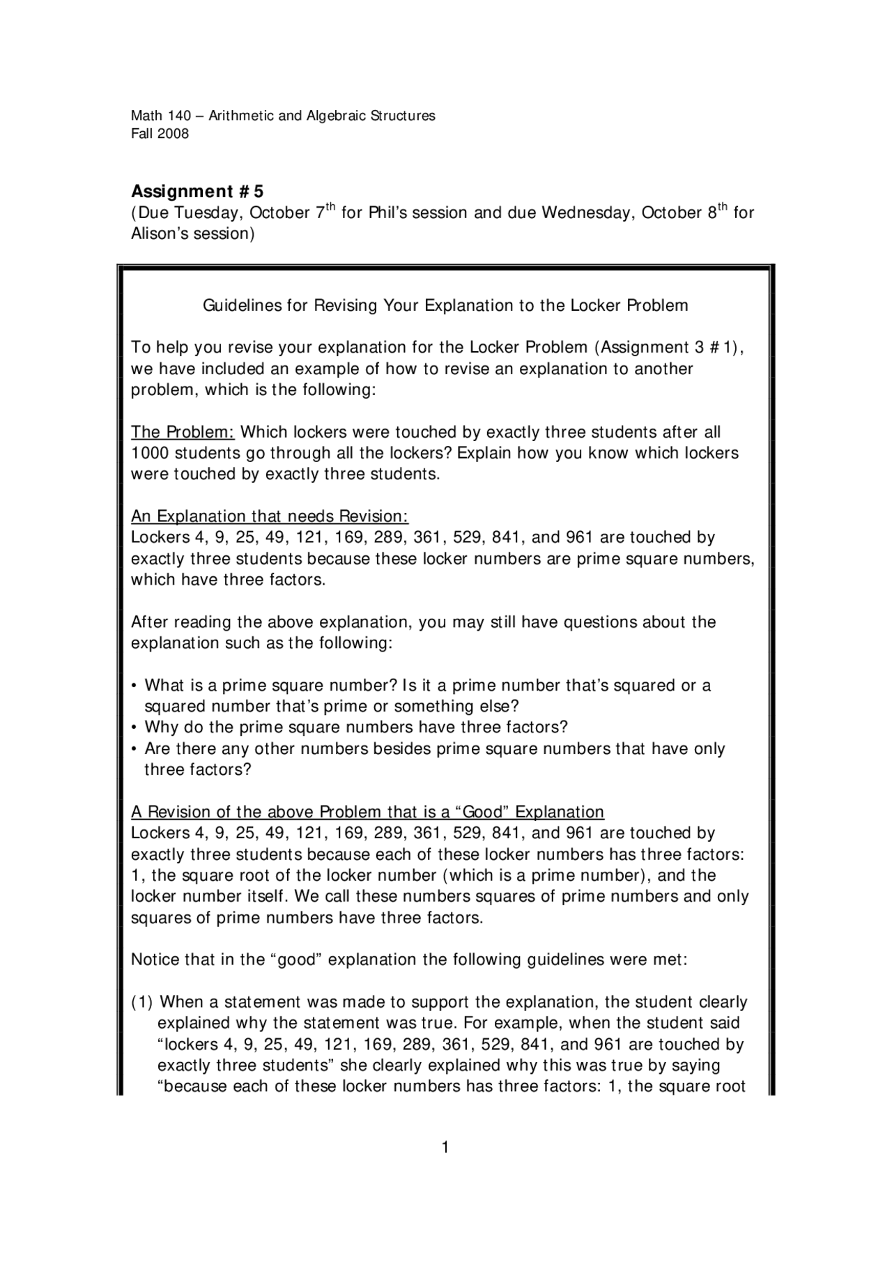 Homework 5 For Arithmetic And Algebra Structures Fall 2008 Math 140