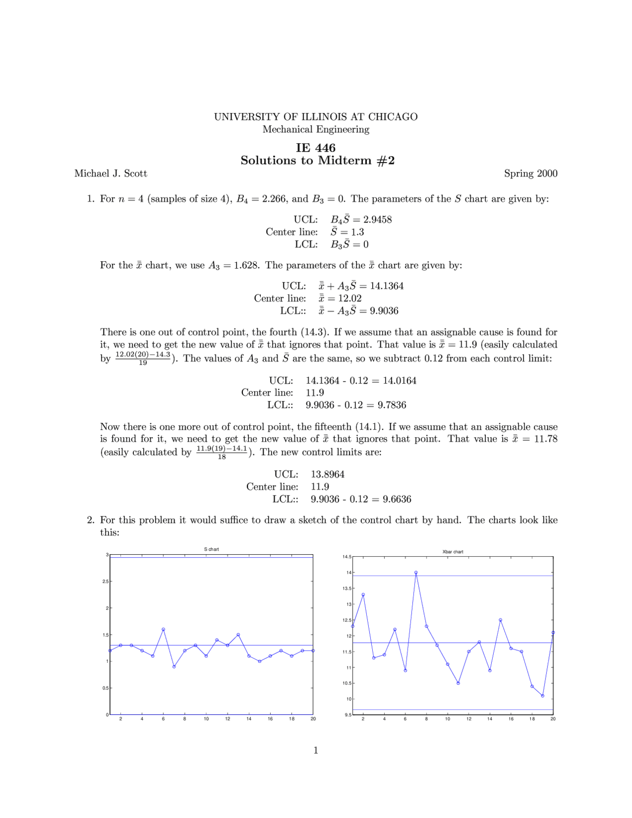 Solutions To Midterm 2 For Quality Control And Reliability Ie 446