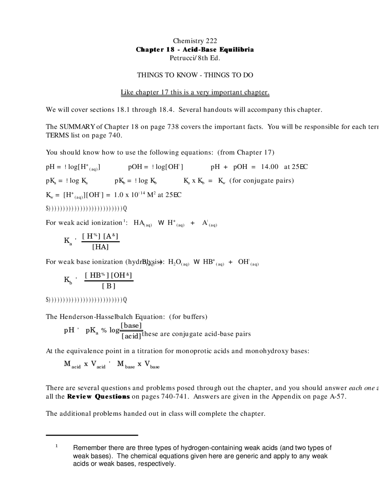 Acid Base Equilibria Lecture Notes Chem 222 Docsity