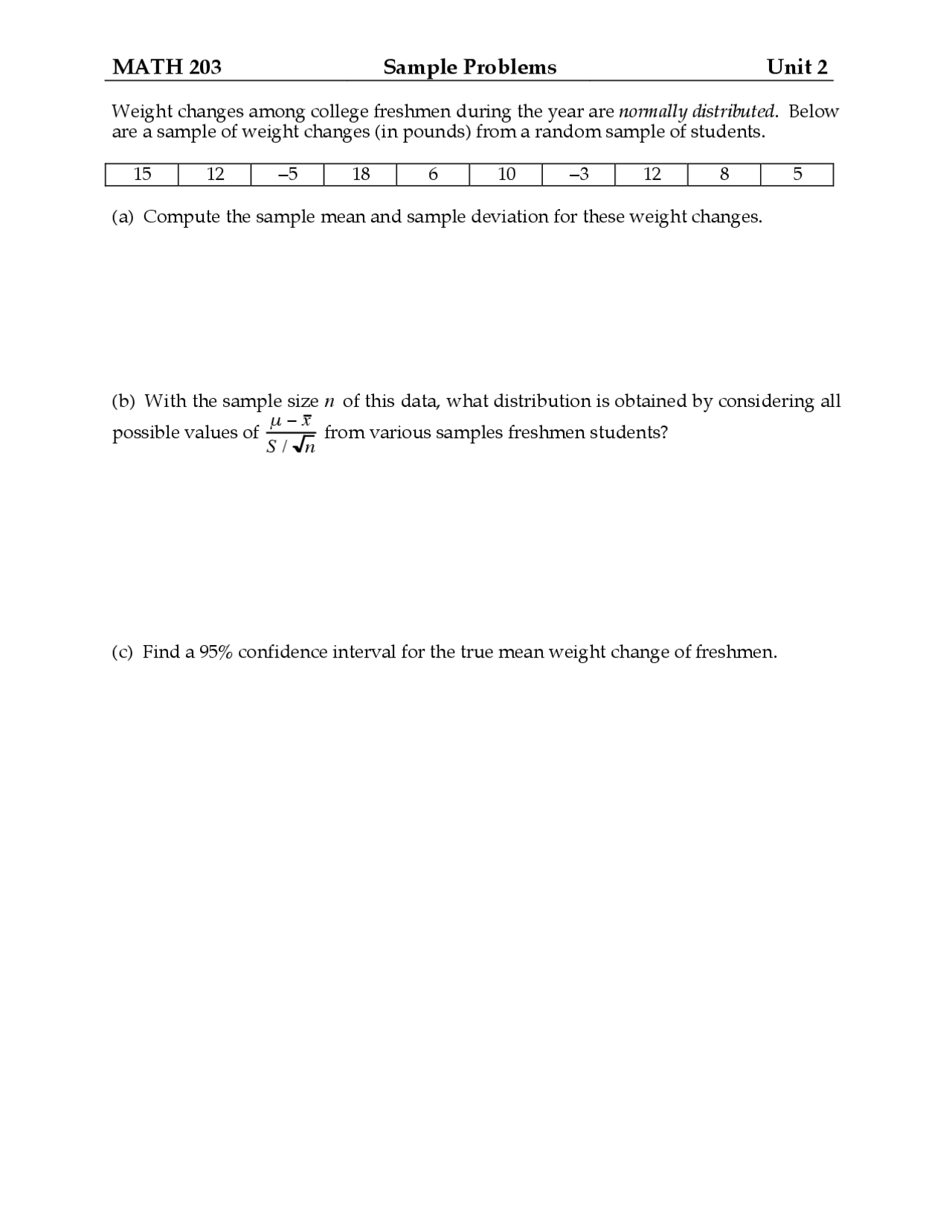 Sample Problems For Exam Statistics Math 203 Docsity