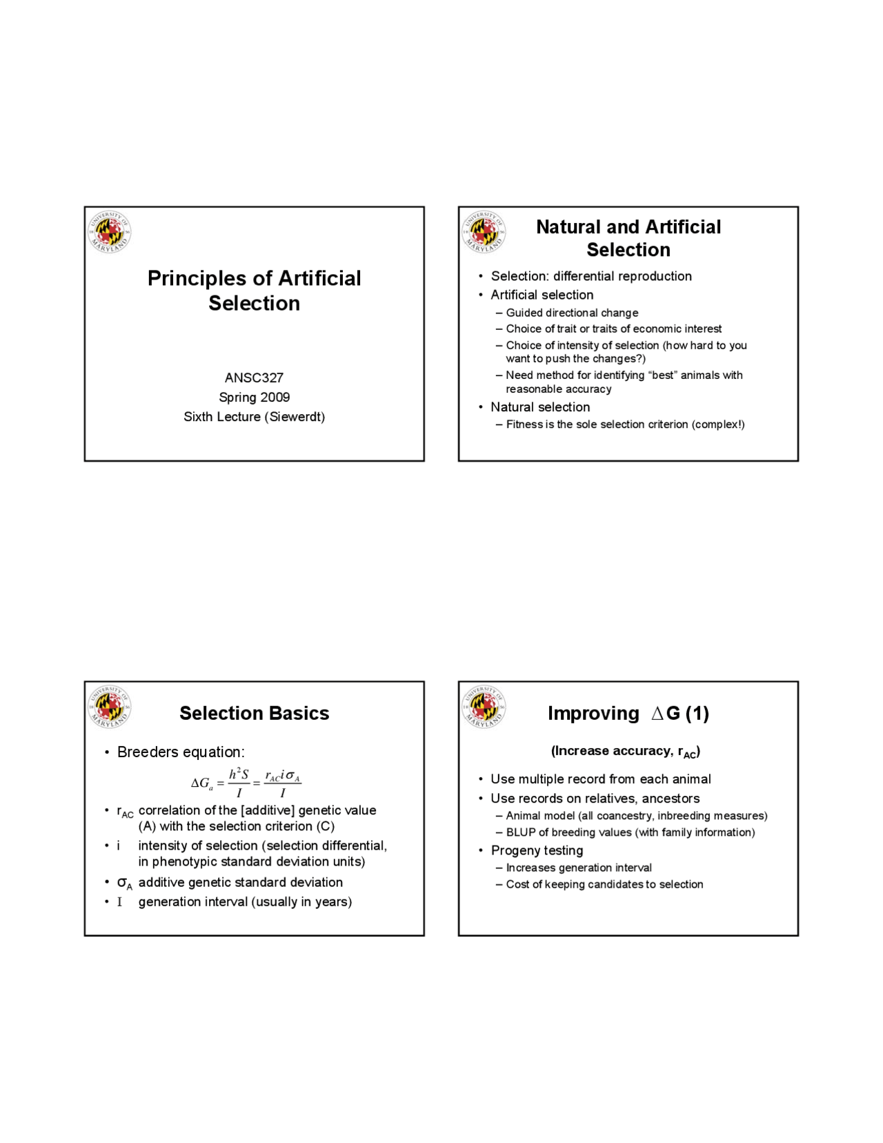 Principles of Artificial Selection: Strategies and Improvement in ...