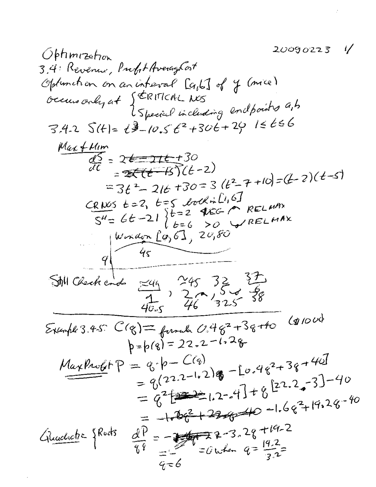 Handwritten Notes on Optimization - Calculus for Business | MATH 165 ...