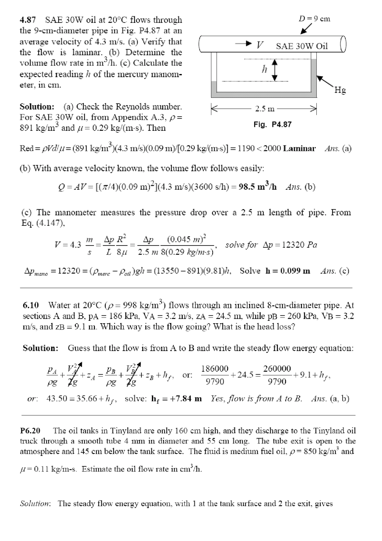 Question with Solutions for Fluid Mechanics I - Assignment 12 | ME 211 | Assignments Fluid ...