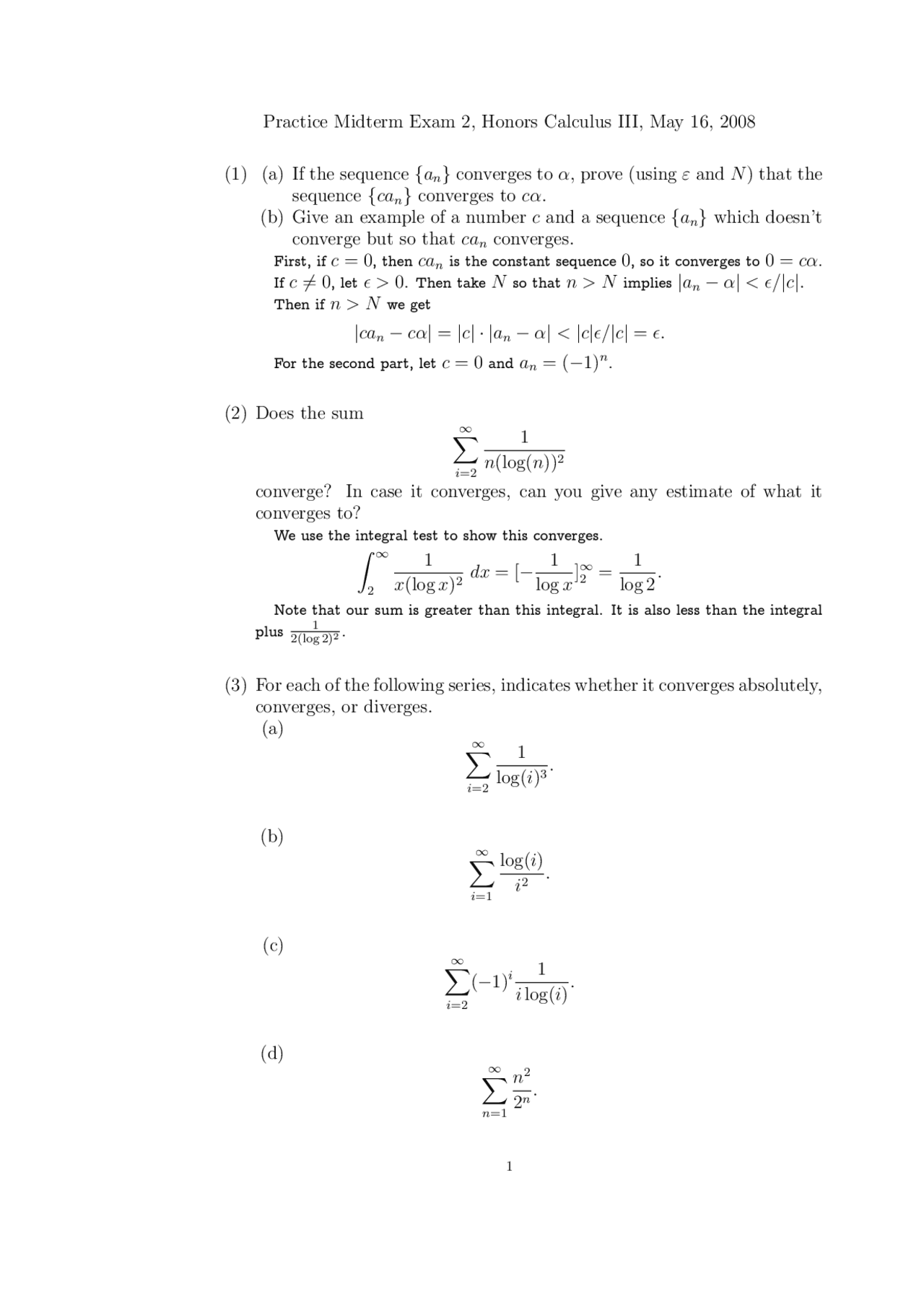 Practice Midterm Exam Ii Honors Calculus Iii Math 263 Docsity