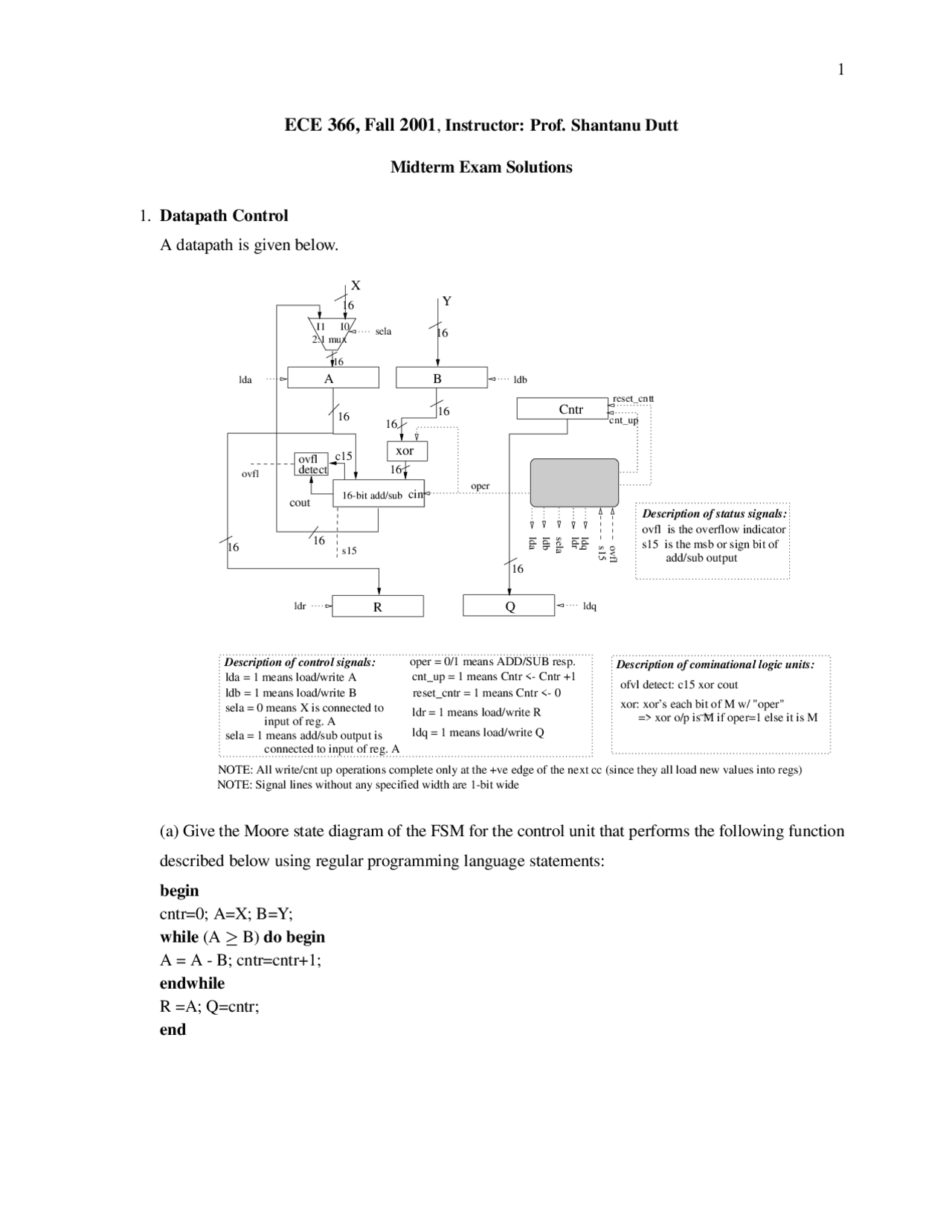 Computer Organization Ii Midterm Exam Solutions Ece 366 Docsity