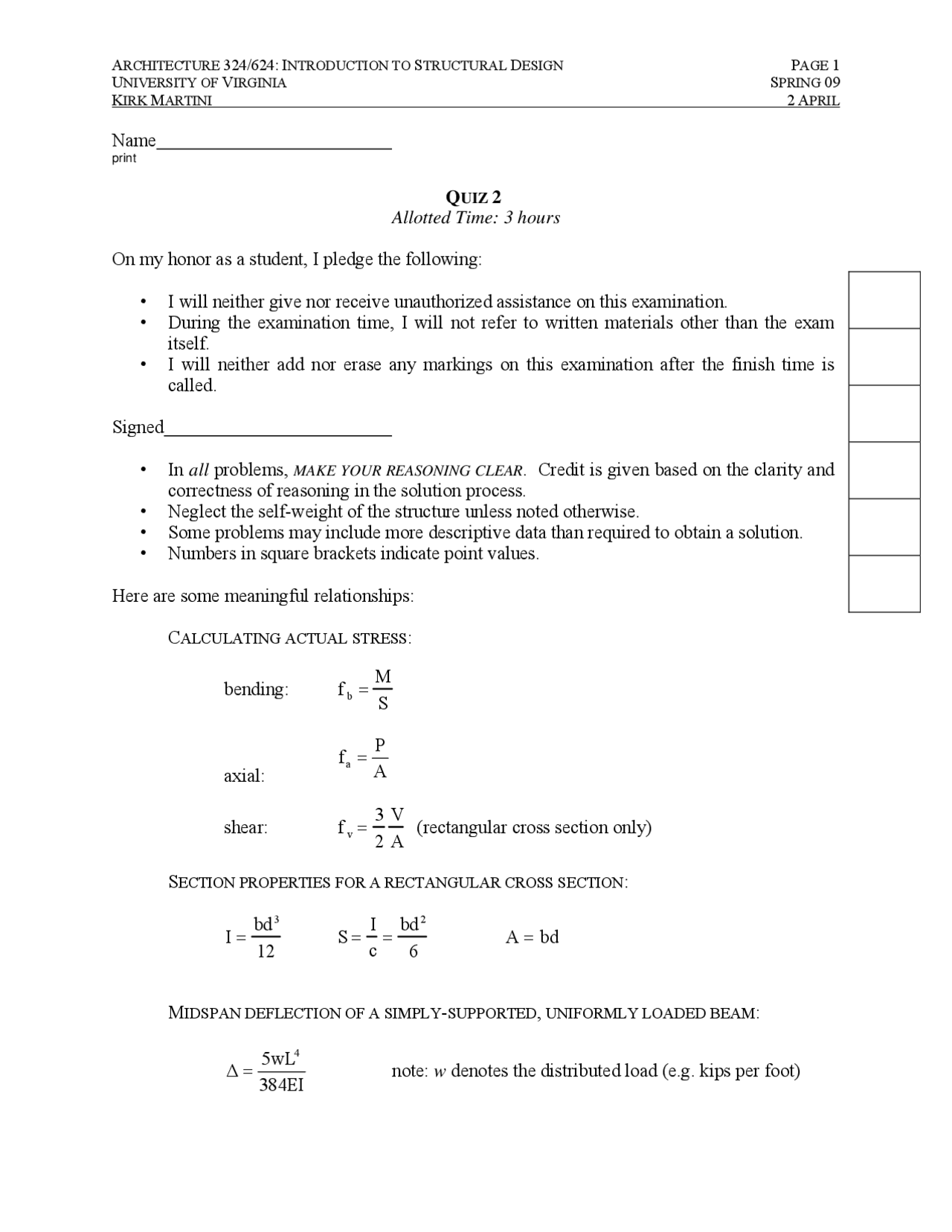 Practice Quiz 2 - Introduction to Structural Design | ARCH 3240 ...