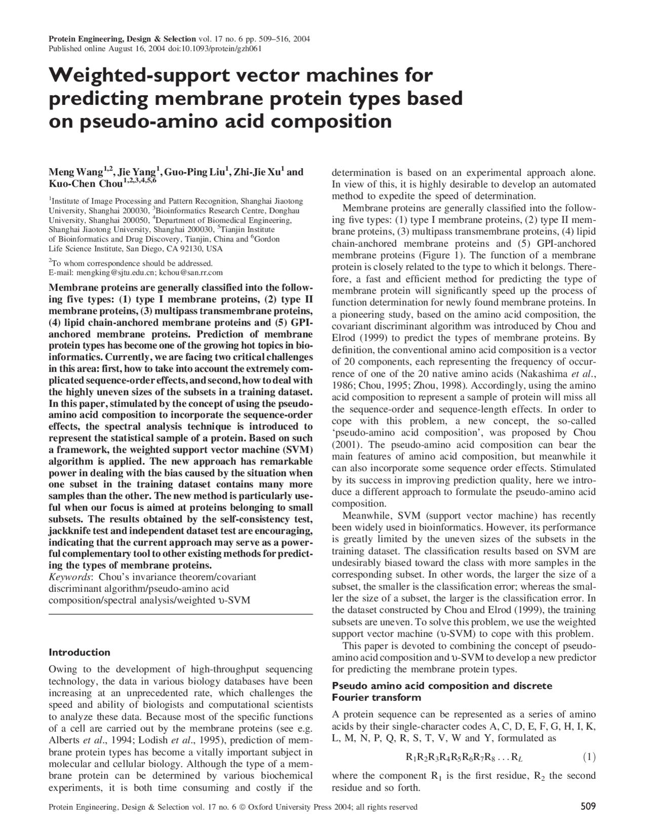 Weighted-Support Vector Machines for Predicting Membrane Protein Types ...