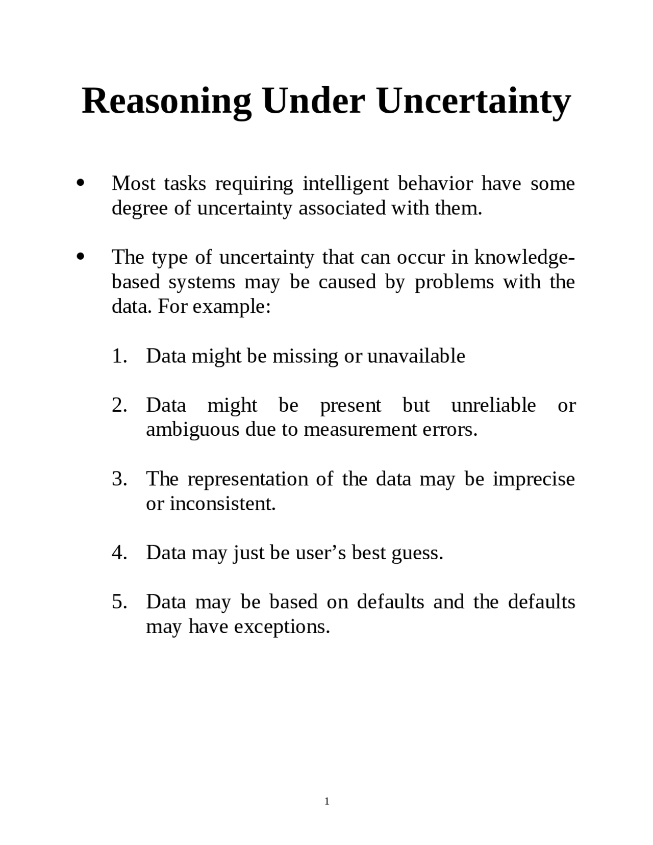 Reasoning Under Uncertainty - Artificial Intelligence II - Lecture ...