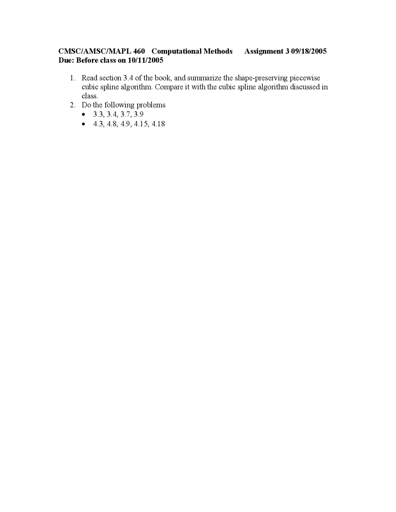 Homework 3 Unsolved Questions For Computational Methods Mapl 460