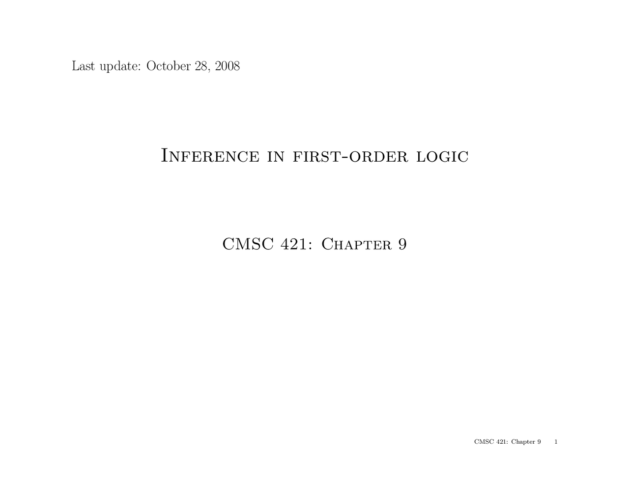 Inference in First Order Logic - Introduction to Artificial ...