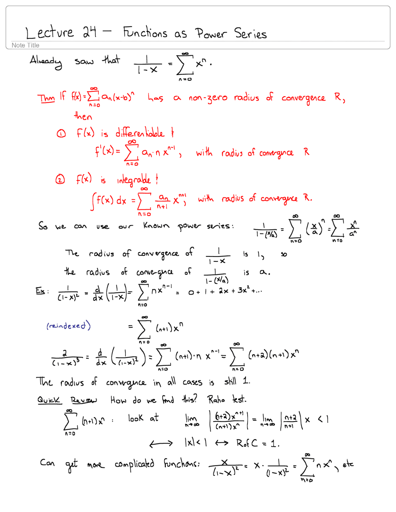 Notes On Function As Power Series Calculus Ii Lecture 24 Math