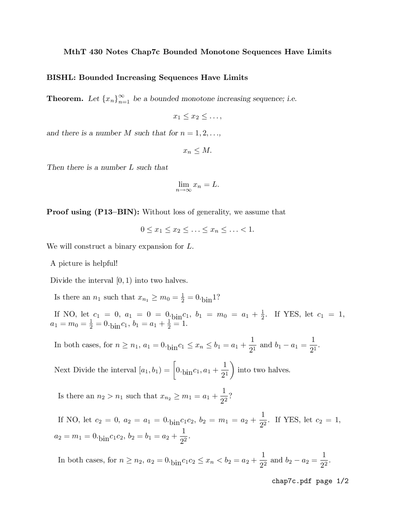 Bounded Monotone Sequences Have Limits - Lecture Notes | MTHT 430 - Docsity