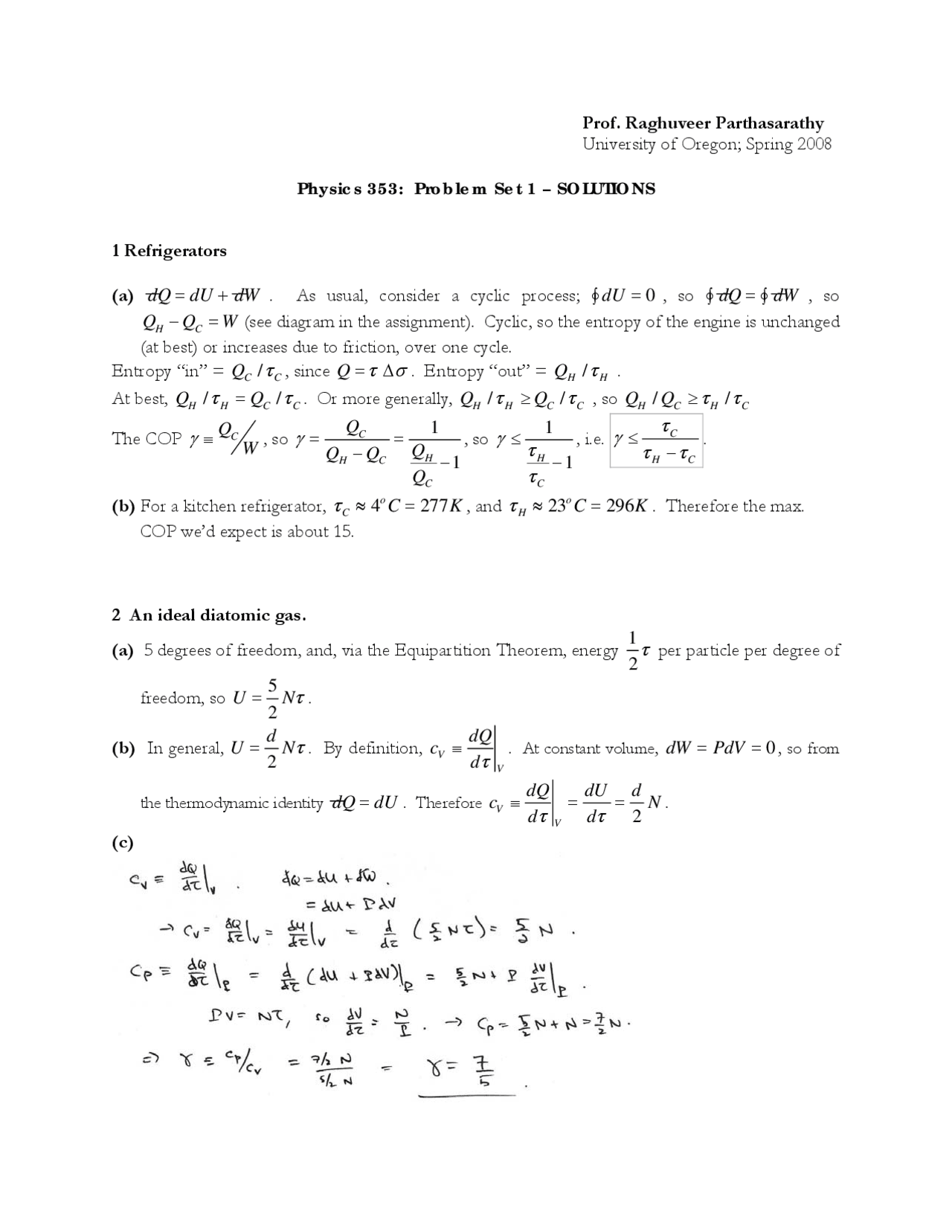 Solutions for Assignment 1 - Fundamentals of Physics II | PHYS 353 - Docsity