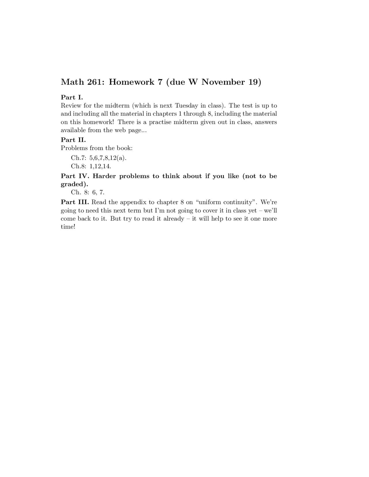 Problems On Calculus With Theory I Assignment 7 Math 261 Docsity