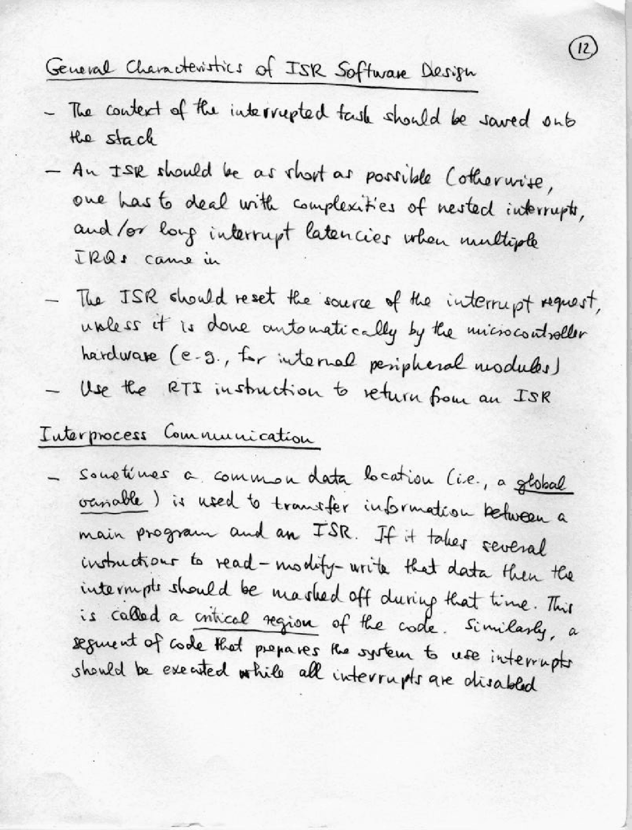 General Characteristics for ISR Software Design - Handwritten Notes ...